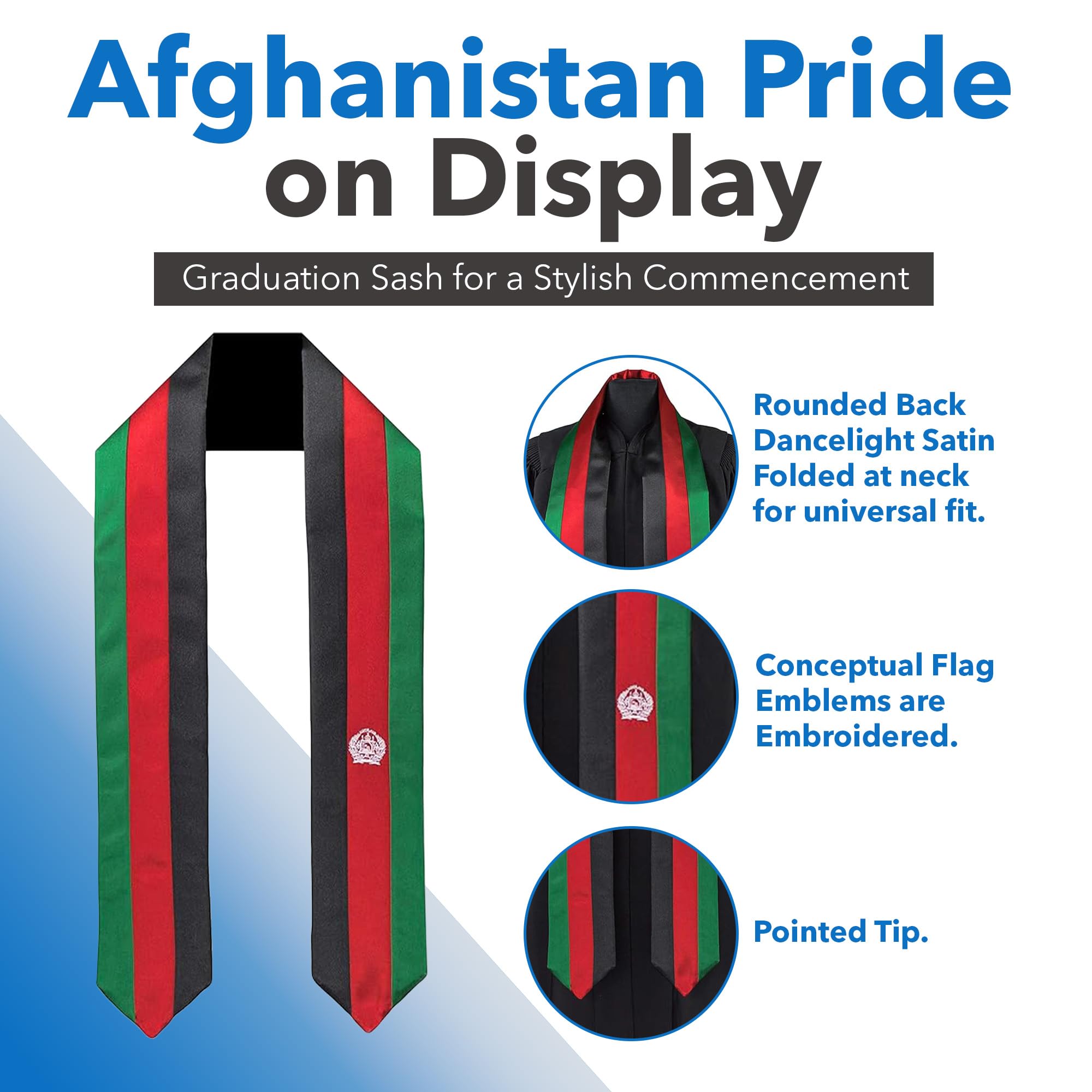 Vision Wear - Afghanistan Flag Graduation Sash - Graduation Stole - International Flag theme - Embrace Your Heritage - Afghan Flag - Pride & Honor Sash