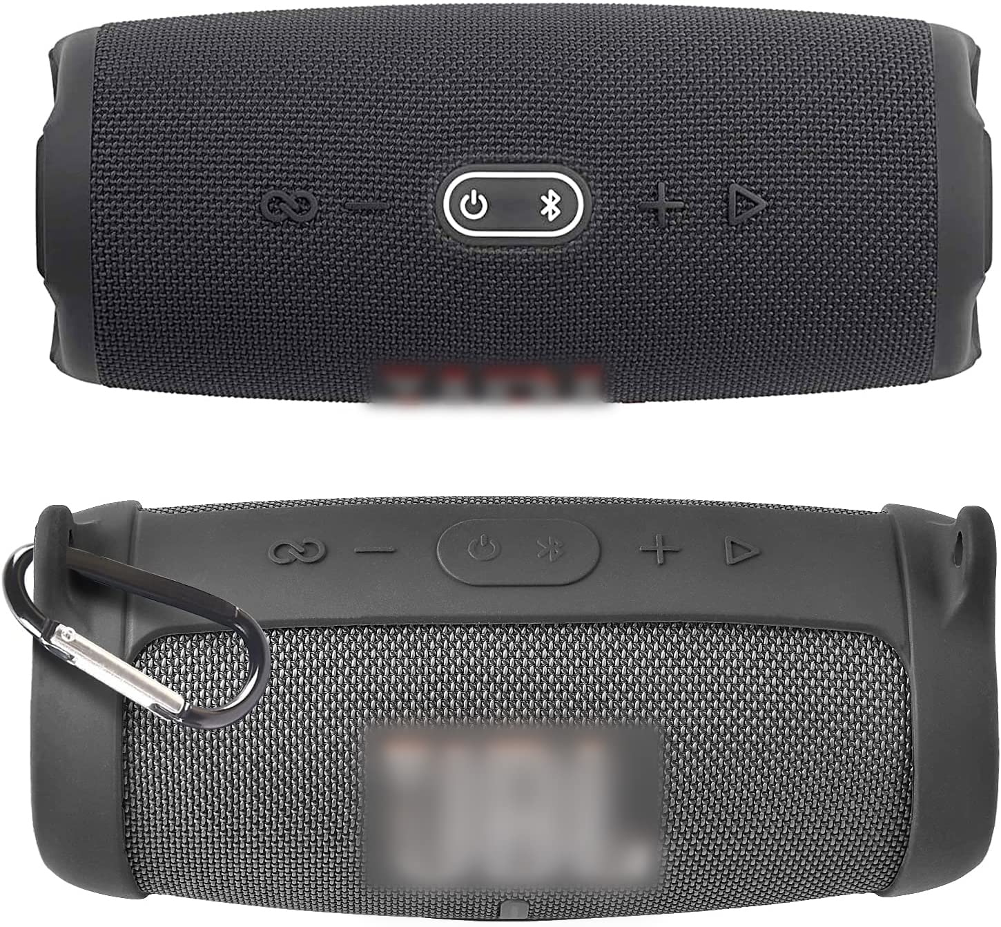 Silicone Case Cover for JBL Charge 5 Waterproof Portable Bluetooth Speaker, Travel Carrying Protective Gel Soft Skin, Waterproof Rubber Pouch with Shoulder Strap and Carabiner - Black