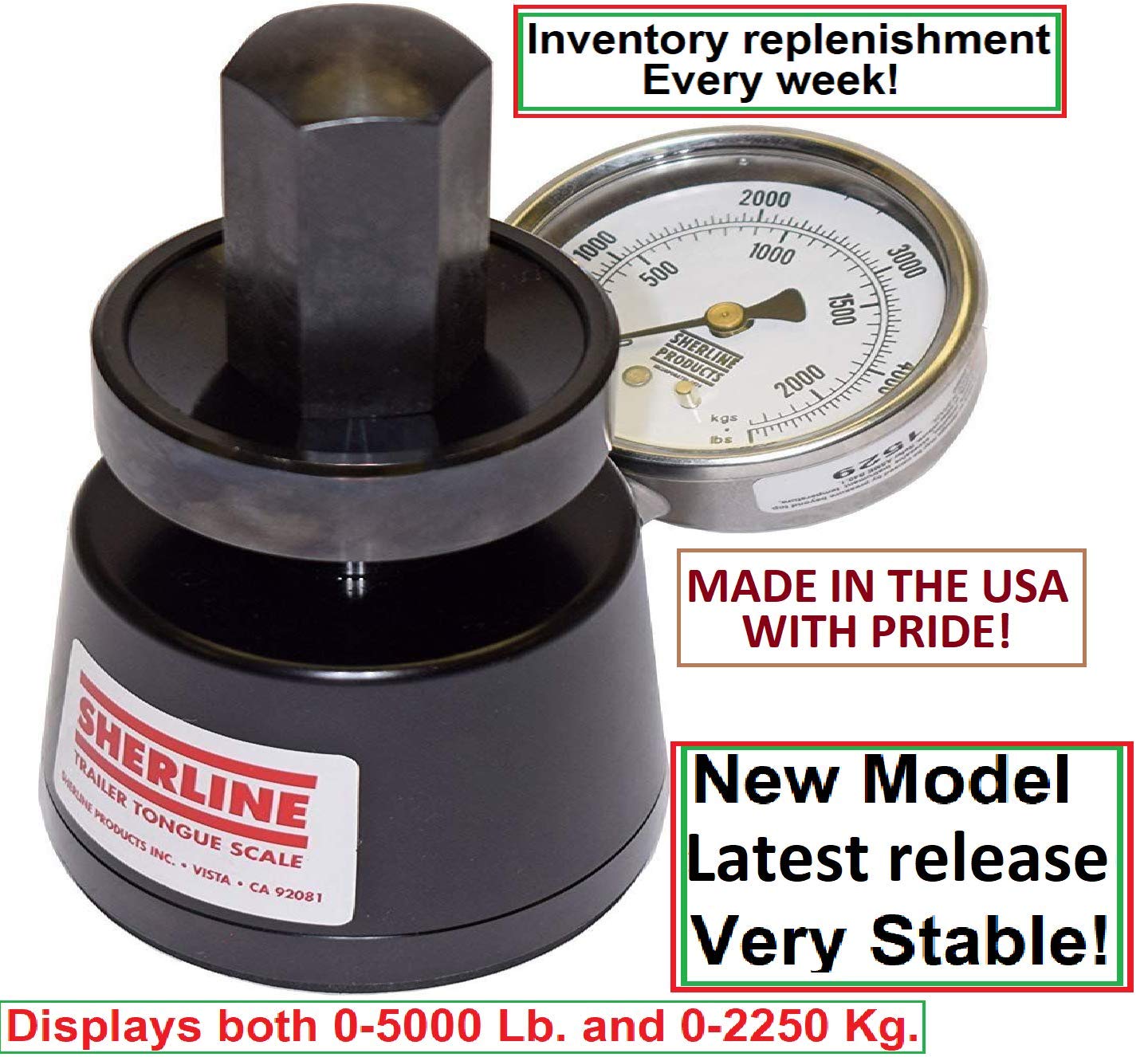 Sherline Hydraulic Tongue Weight Scale (5781) DISPLAYS Both 0-5000lb and 0-2250 Kg. Very Stable