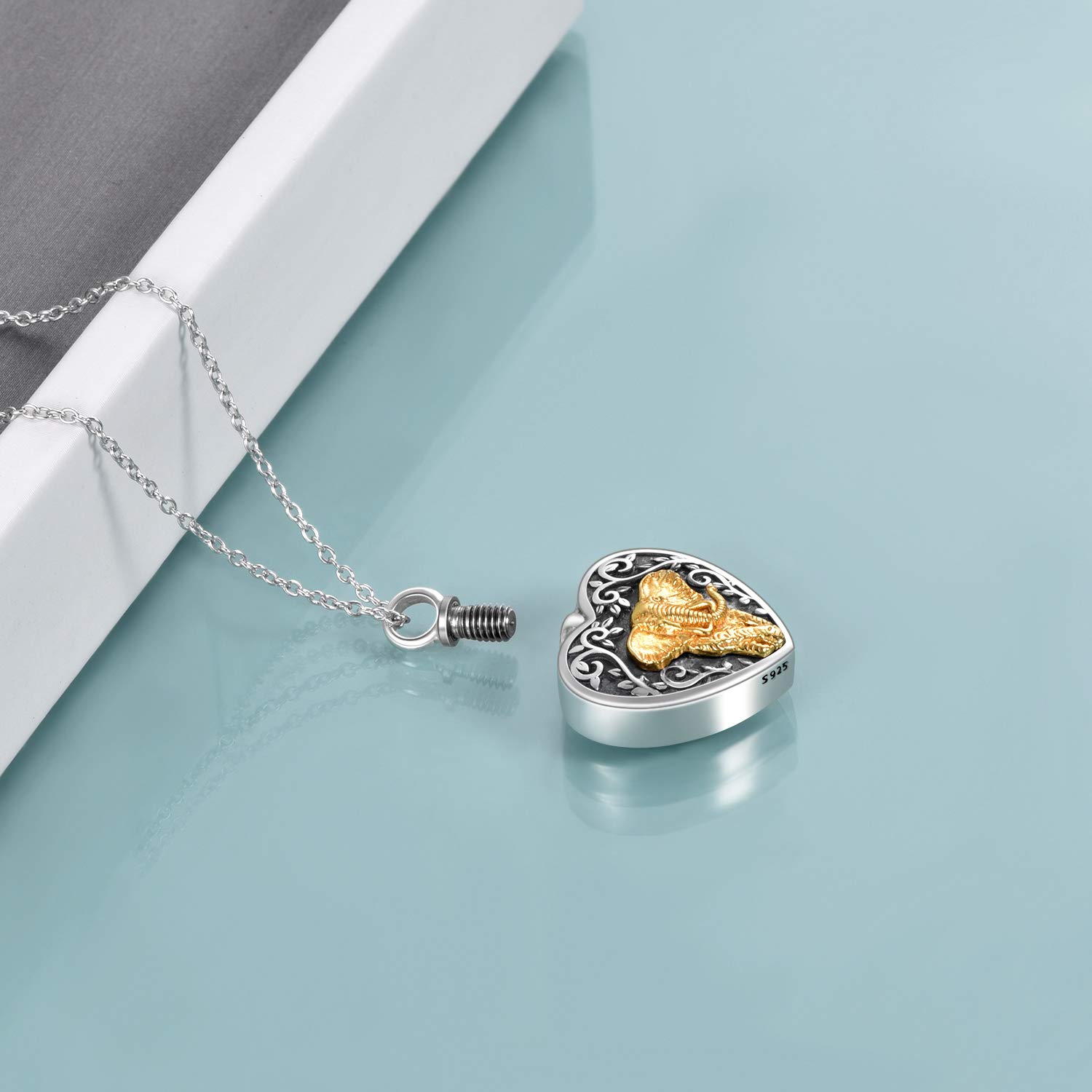 YFN Urn Necklaces for Ashes Sterling Silver Elephant Cremation Necklace Jewelry for Ashes Heart Memory Jewelry for Women Men