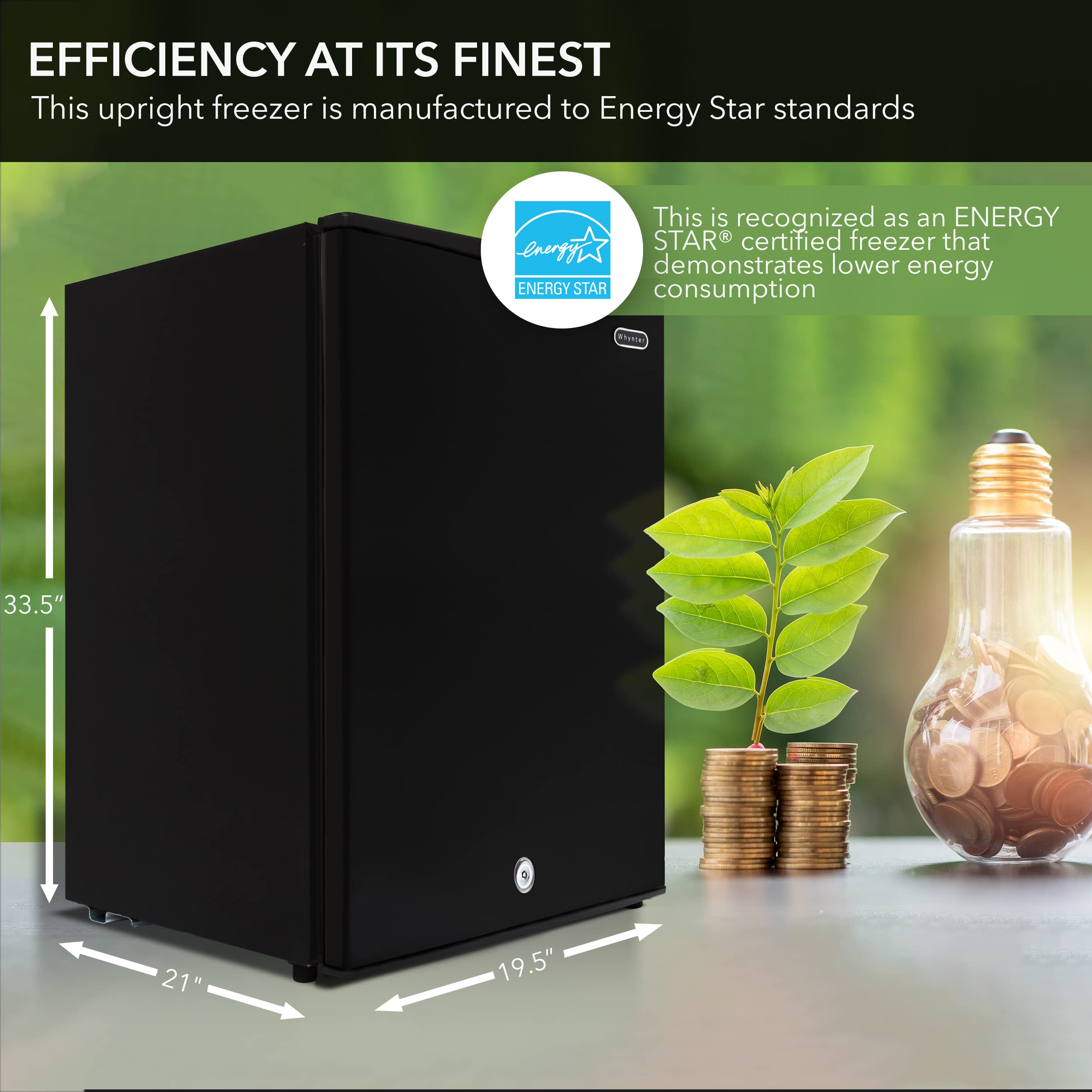 Whynter CUF-301BK 3 cu. ft Energy Star Upright Freezer with Lock β Black & NewAir Beverage Refrigerator Cooler | 126 Cans Free Standing with Right Hinge Glass Door | Mini Fridge Beverage Organizer