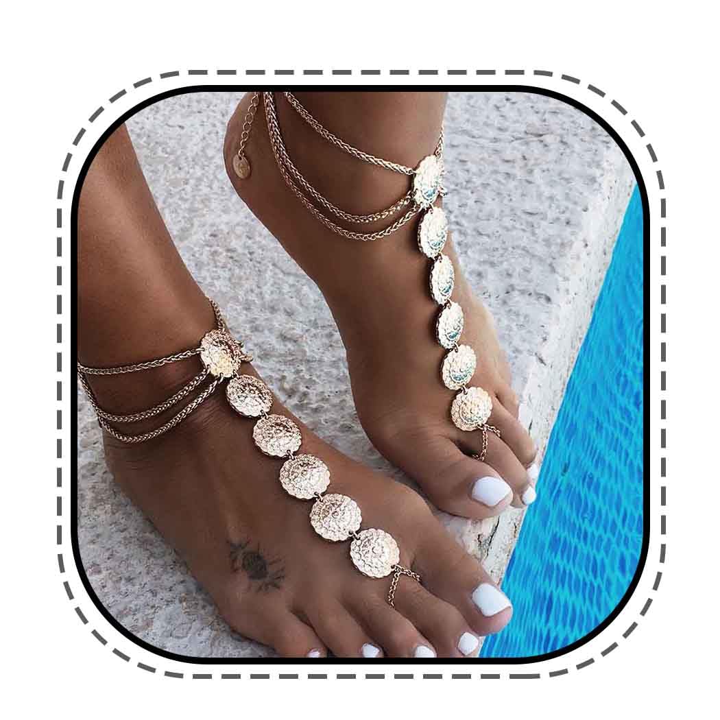 Zoestar Boho Coin Anklet Bracelet Summer Beach Coin Foot Jewelry Accessories for Women(2 PCS