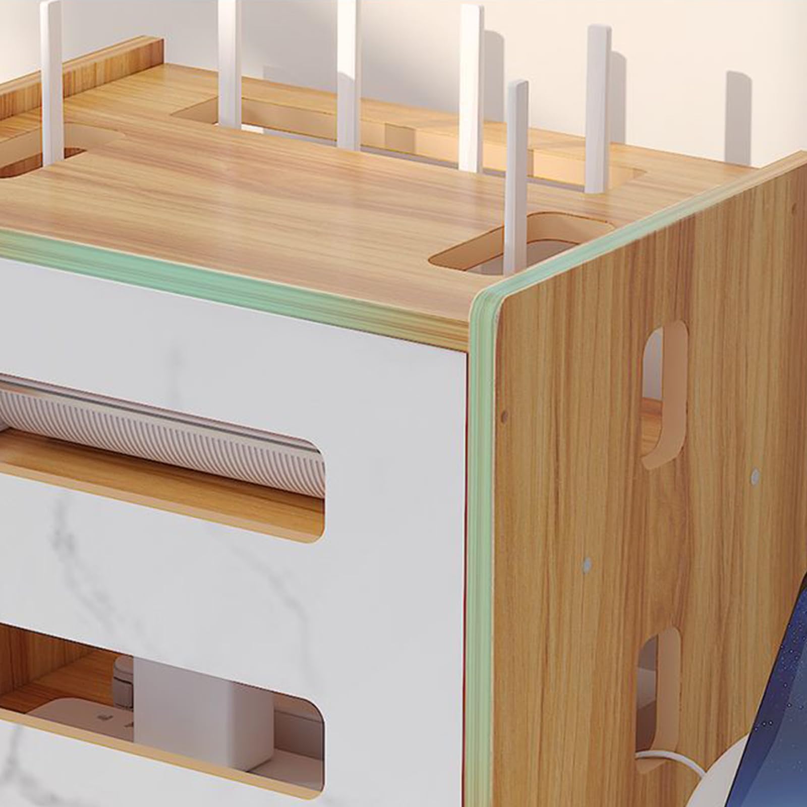 WiFi Router Desktop Storage Box,Power Router Fences Standing Shelf Units,Wooden Cable Management Hider Box Router Storage Racks for Desktop Office and Home,A