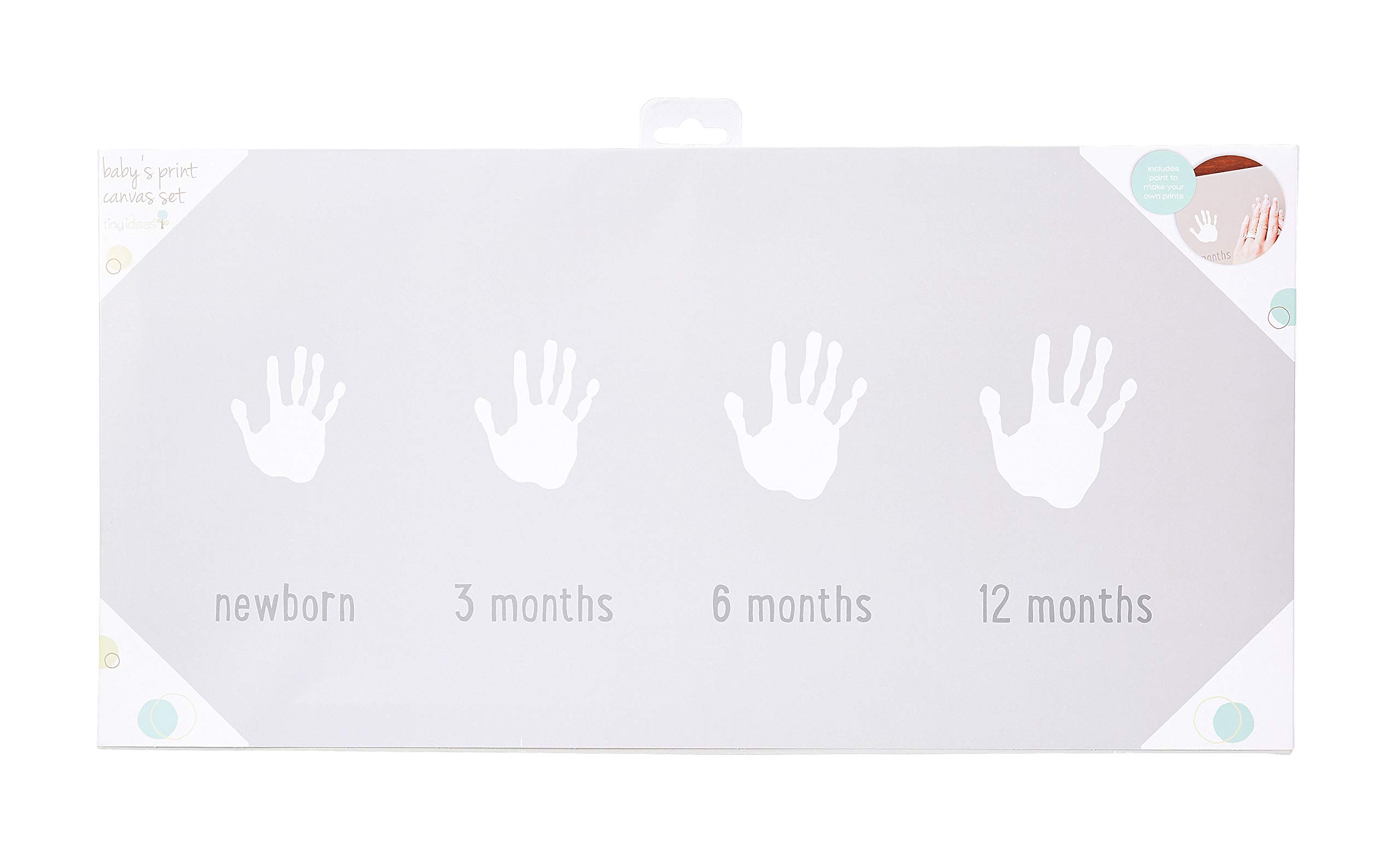 Tiny Ideas Baby Handprint or Footprint Keepsake Wall Canvas and Paint Kit, Perfect Addition to Baby Nursery Décor, Baby Shower, Gray