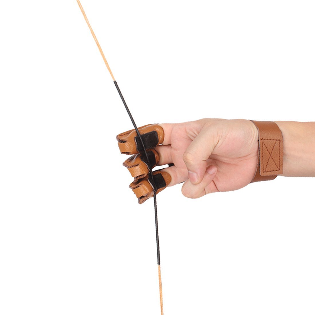 XTACER Finger Protector & Arm Guard 3-Strap Ventilated Arm Guard with Three Fingers Design for Archery (L for Men or Women, Brown)