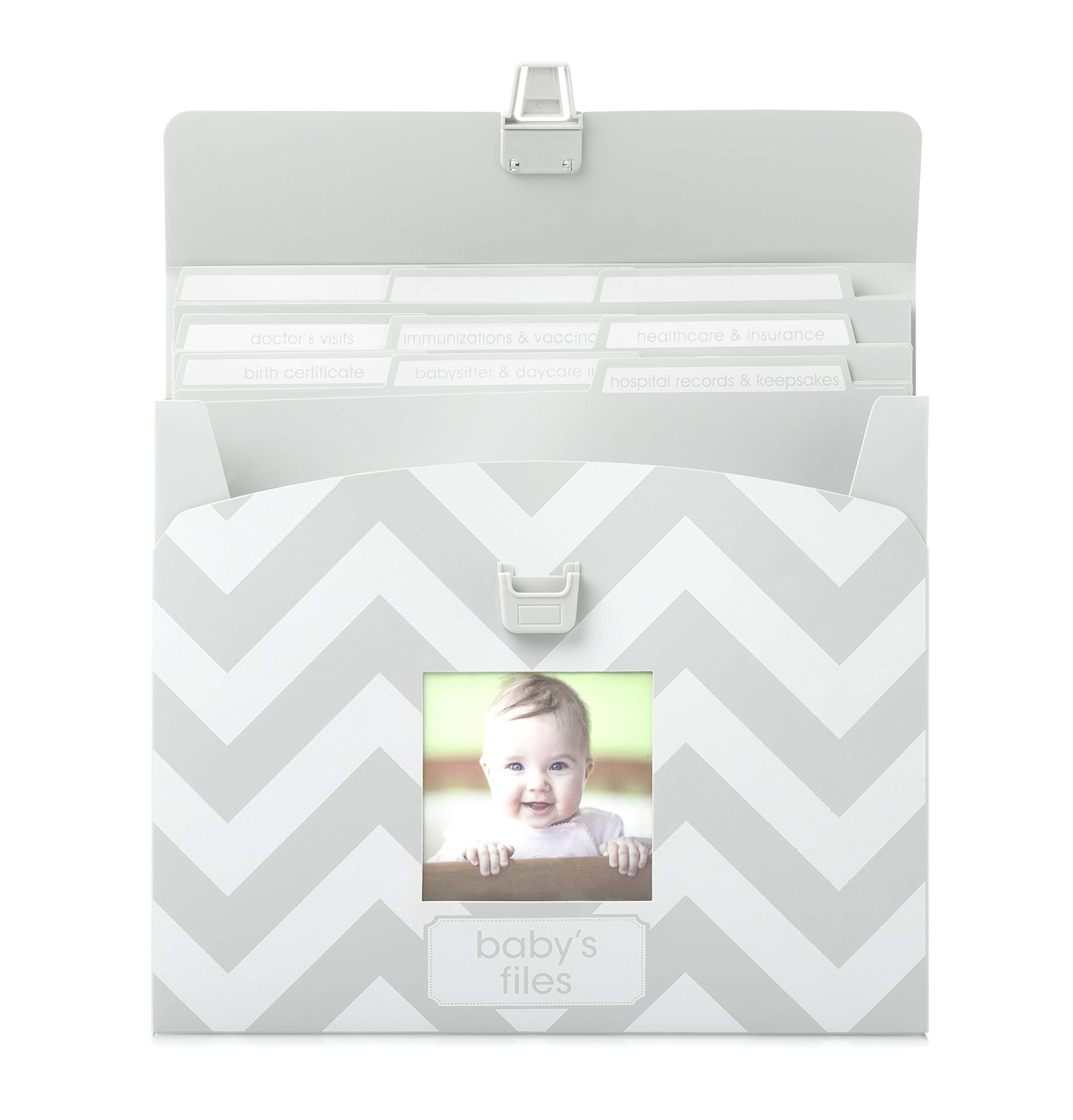 Tiny Ideas Baby File Keeper Organizer, Gray Chevron, Newborn Baby Document Organizer, Durable File Folder