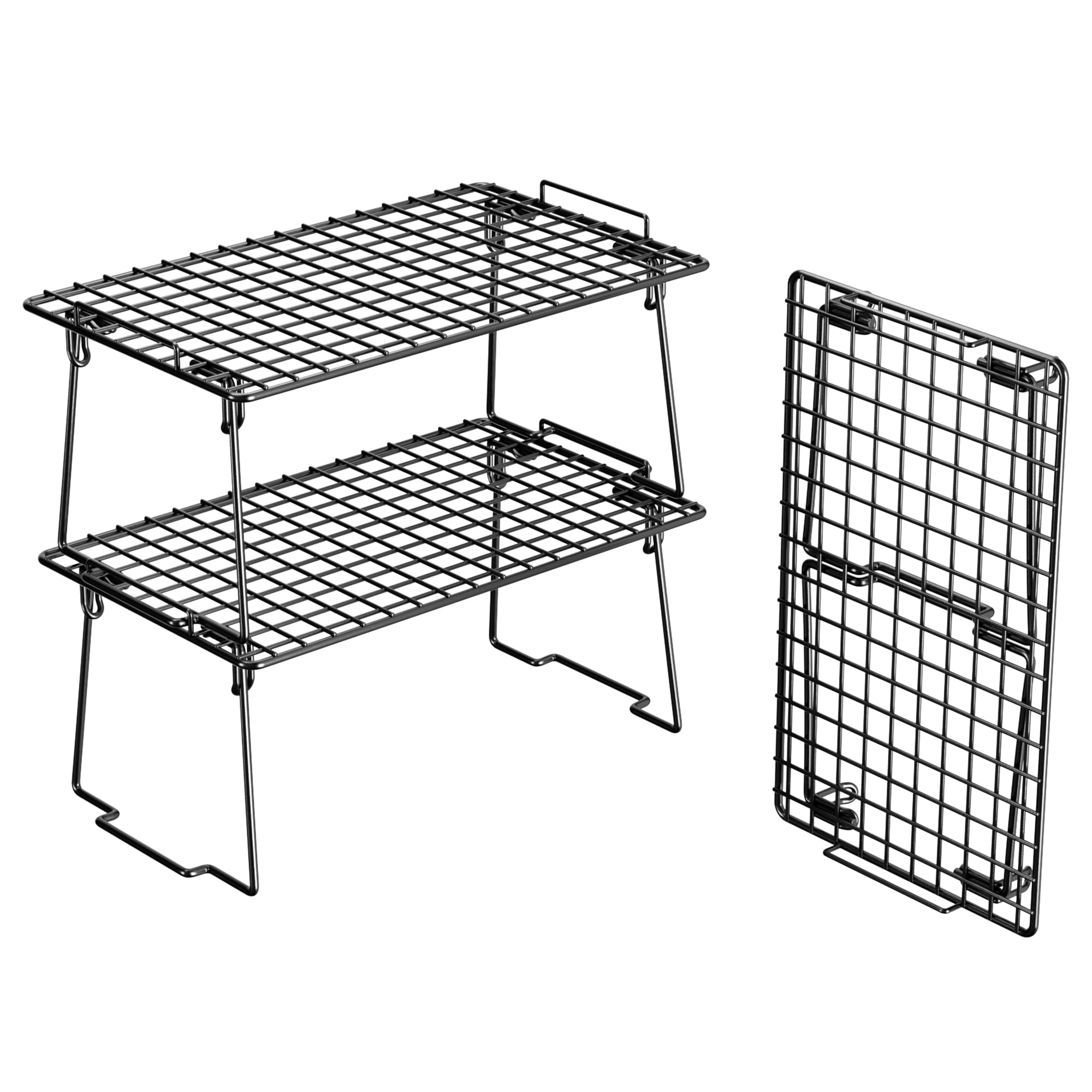 Set of 2 Stackable Kitchen Cabinet Shelves Organizer,Expandable shelf racks for kitchen cabinets,Foldable Spice Rack pantry organizer cabinet wire shelf organizer,Cupboard Organiser stacking shelving