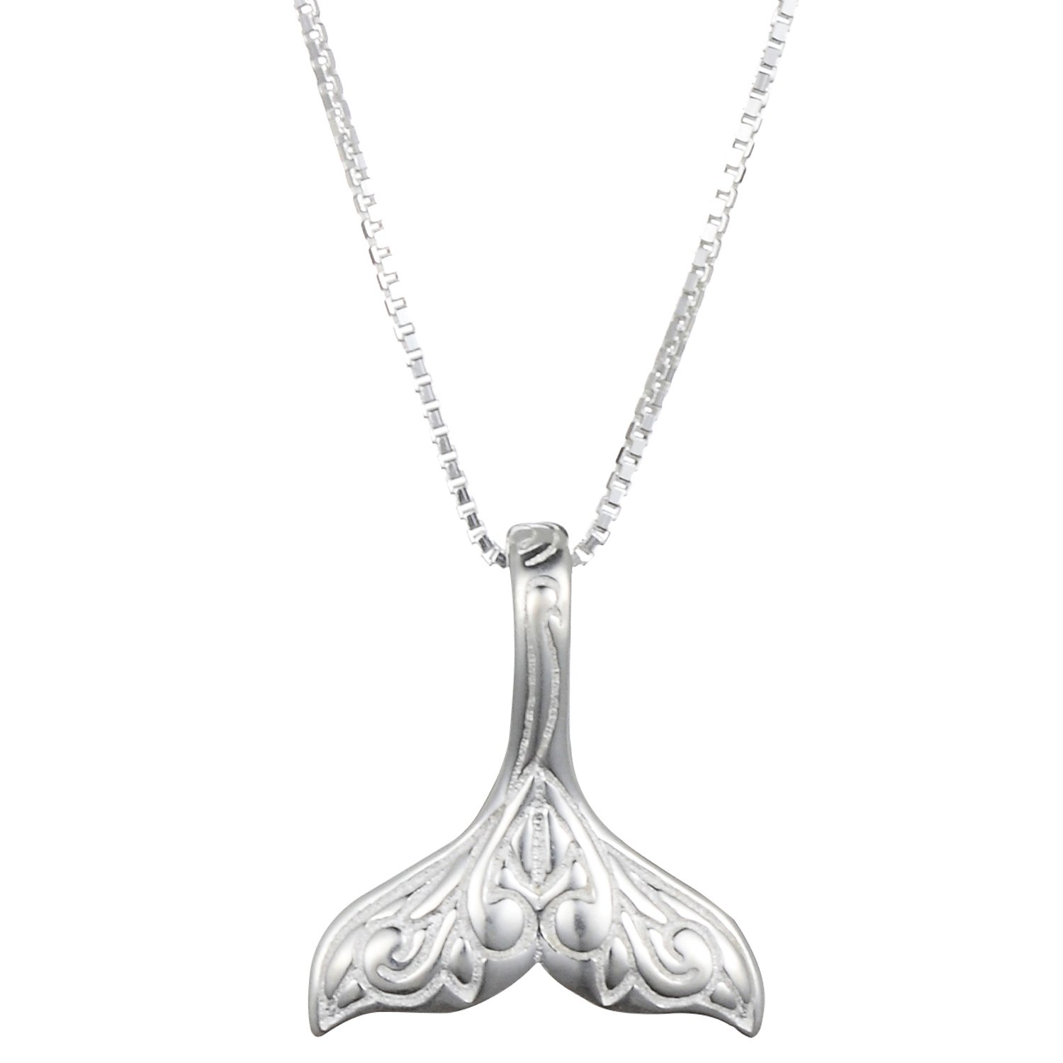WRISTCHIE Sterling Silver Jewelry Mermaid Tail Fish Pendant Necklace 18"+2" (Silver)
