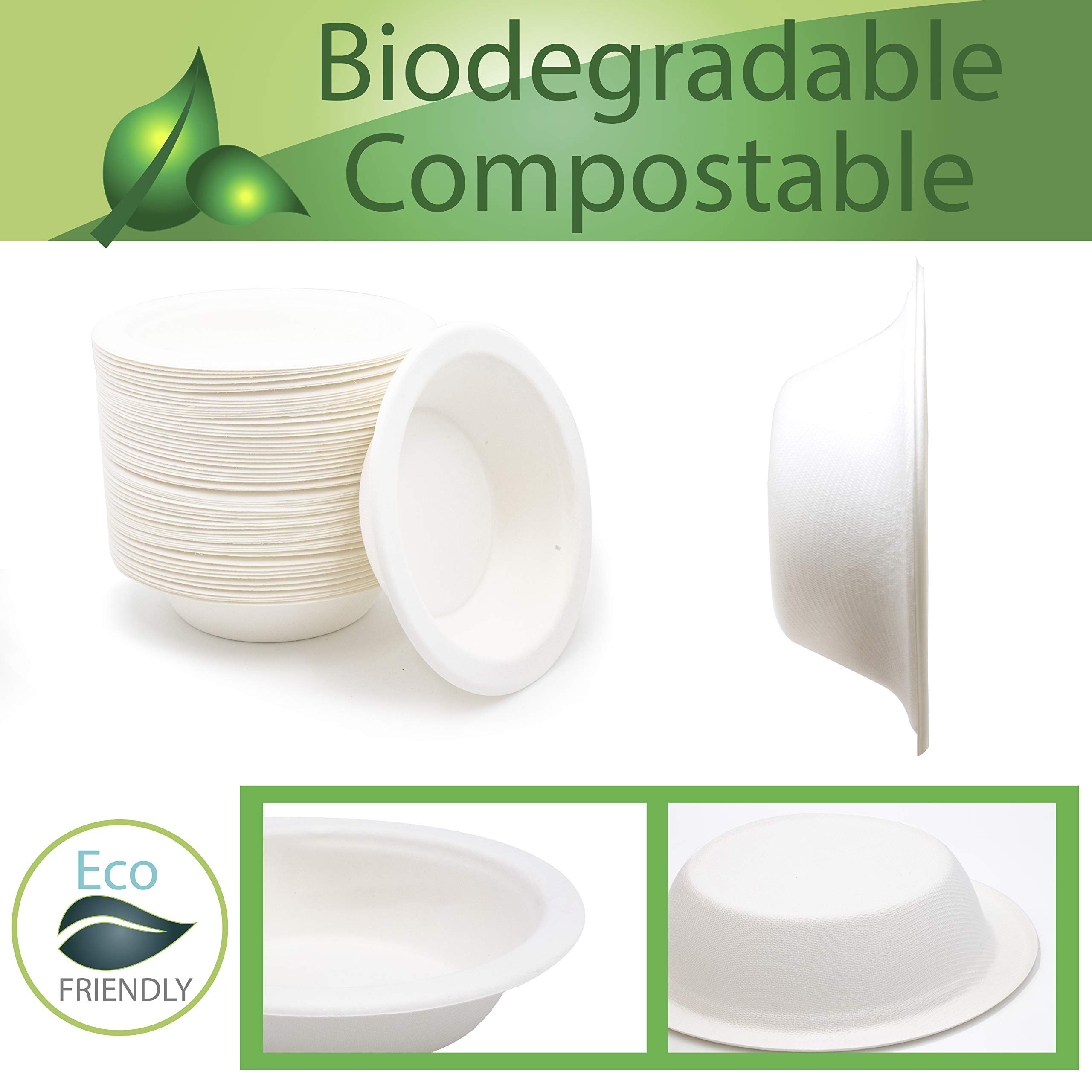 Upper Midland Products 16 oz Bowls Disposable 125 PK Sturdy Biodegradable Eco Friendly Sugarcane Bagasse