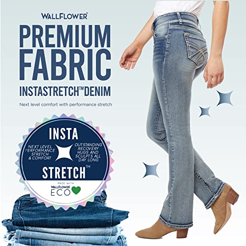WallFlower Women's Luscious Curvy Bootcut Mid-Rise Insta Stretch Juniors Jeans (Standard and Plus), Jenna, 9 Long