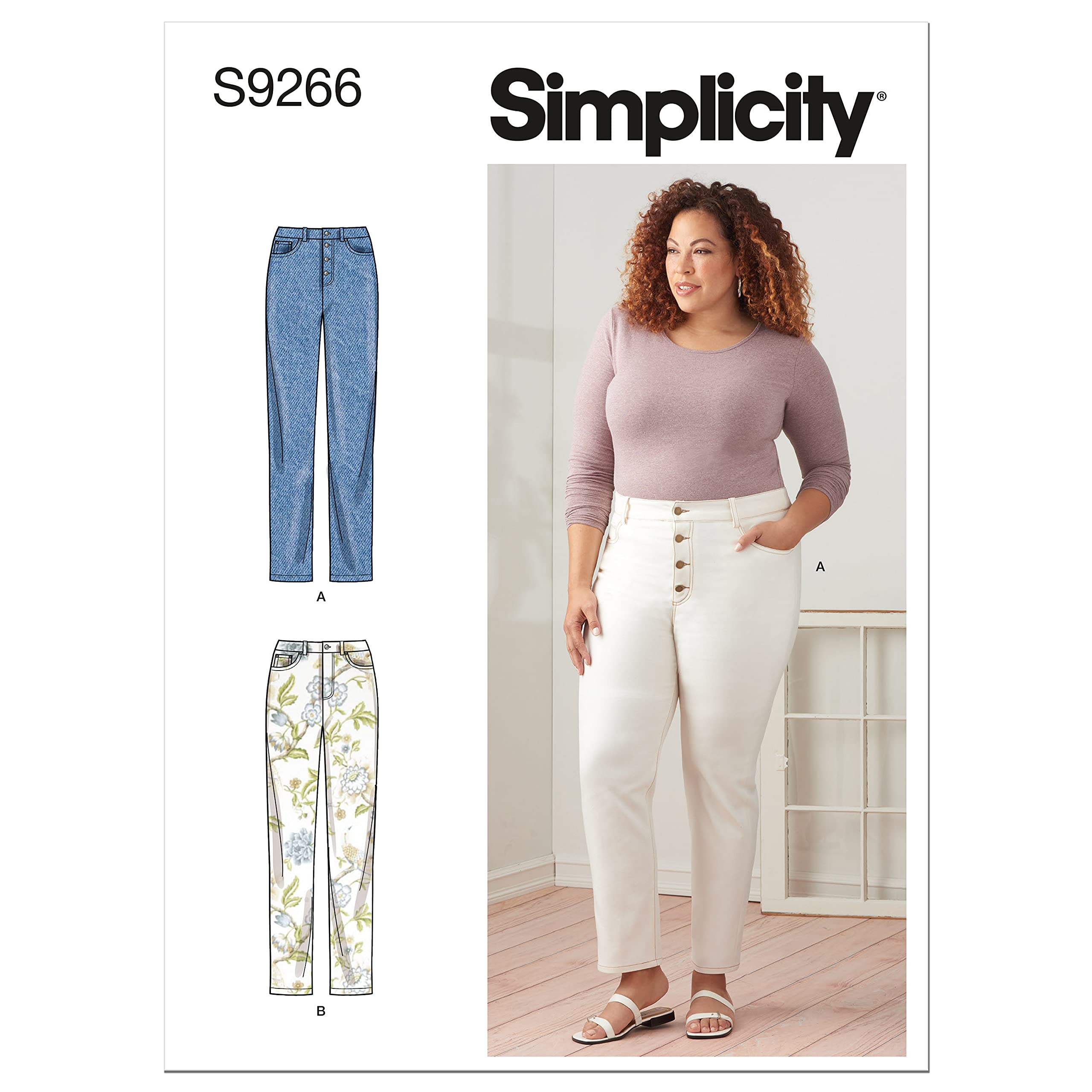 Simplicity Misses' and Women's Vintage Jeans Packet, Code 9266 Sewing Pattern, Sizes 20W-28W, White