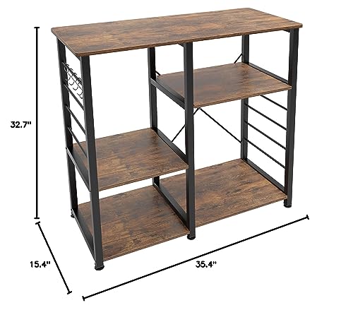 SDHYL, 35 inch Coffee Bar Bakers Rack with 4 Shelves, Kitchen Storage Organizer with Metal Frame, Microwave Stand for Home Kitchen Bathroom