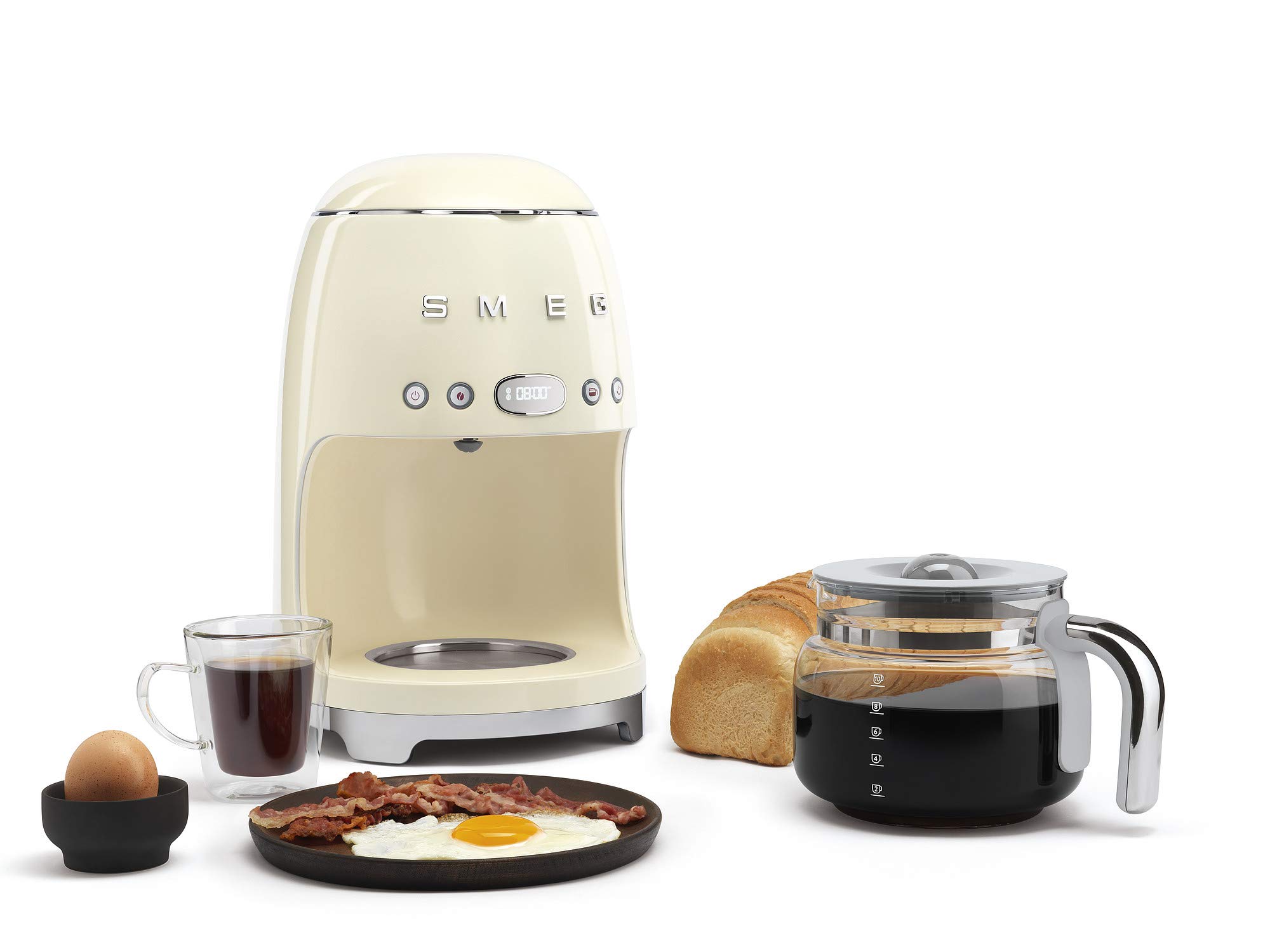 Smeg DCF02CRUK Drip Coffee Machine, Auto-Start Mode, Reuseable Filter, Digital Display, Anti-Drip System, Aroma Intensity Option, 1.4 Litre Tank, Cream