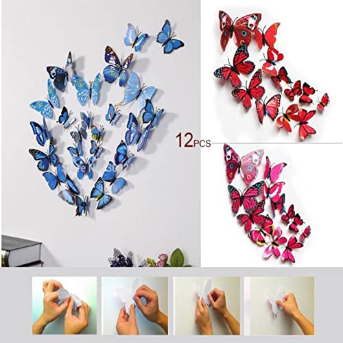 TABLECLOTHSFACTORY 36 Pack 3D Double Wing DIY Butterfly Magnet Wall Decoration Stickers - Purple Collection for Wedding Party Home Decor