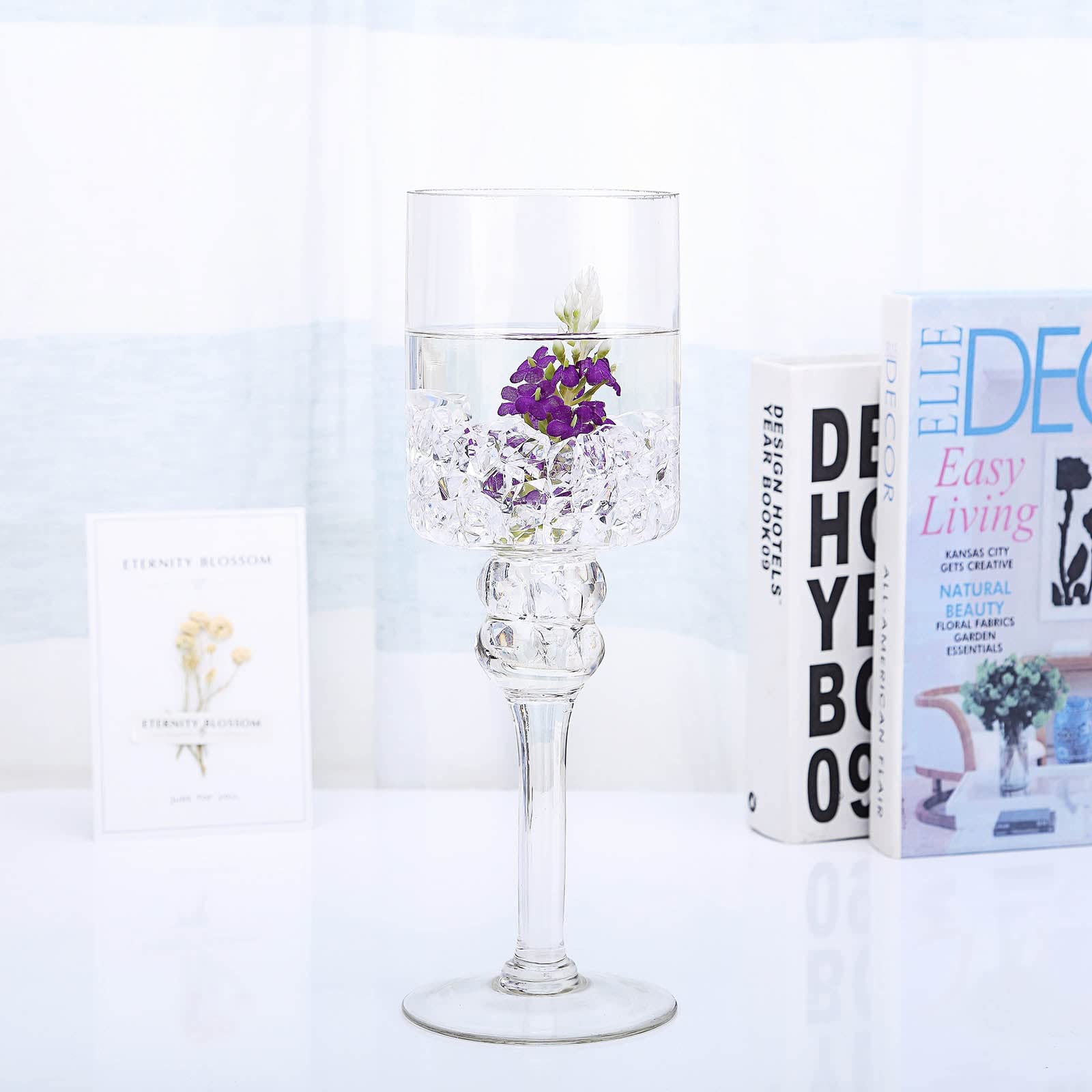 Tableclothsfactory Set of 3 Clear Long Stem Glass Cylinder Flower Vase Tabletop Candle Holders