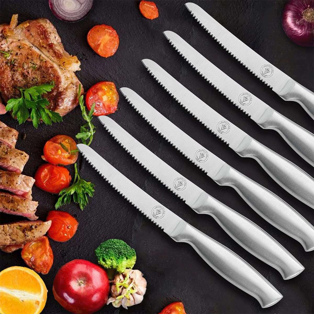 Wanbasion 14Pcs Kitchen Knife Block Set with Sharpener, Sharp Kitchen Knives Set with Block, Stainless Steel Knife Set with Block Dishwasher Safe Silver