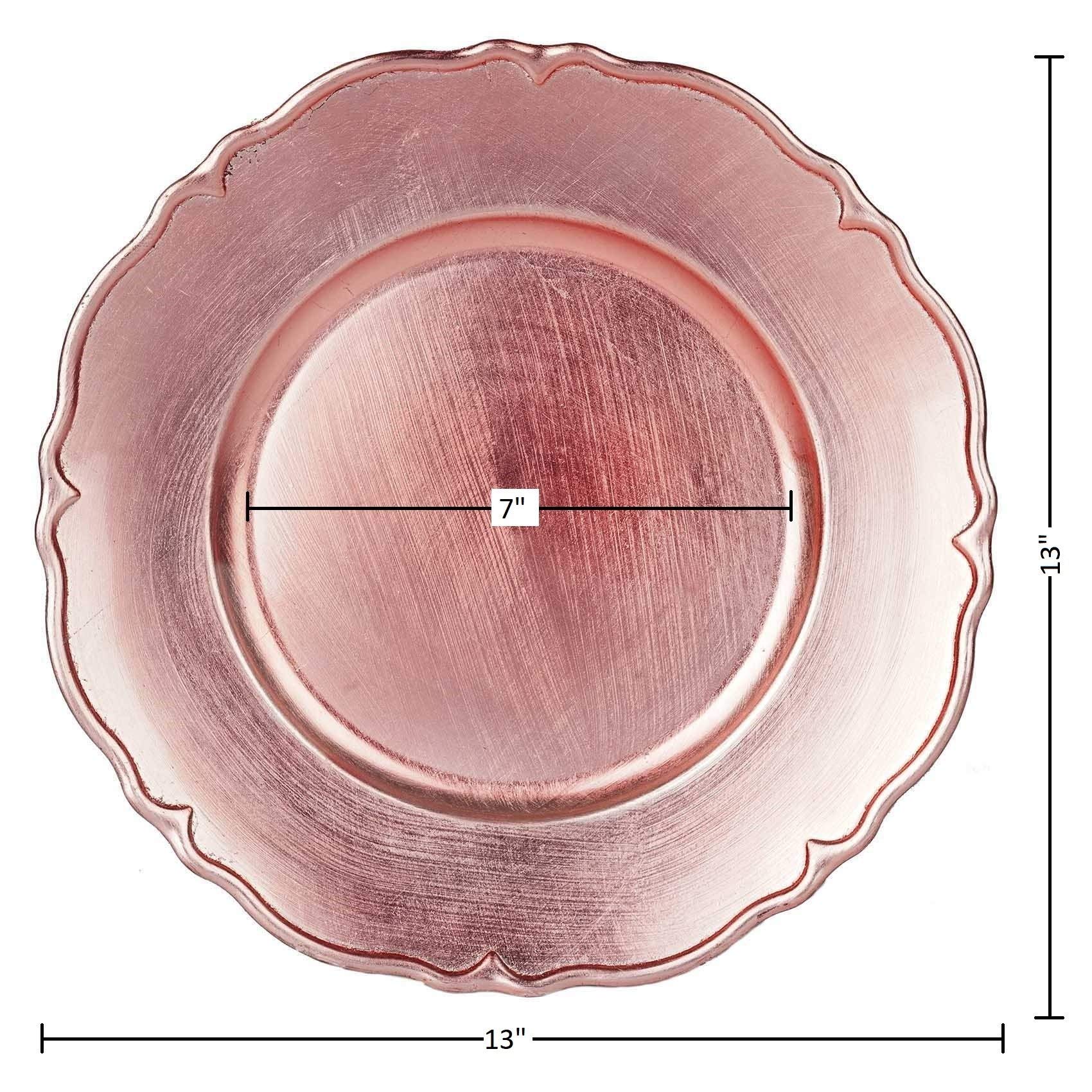 TABLECLOTHSFACTORY 13" Metallic Blush Rose Gold Scalloped Edge Acrylic Plastic Charger Plates for Table Decor -Set of 6