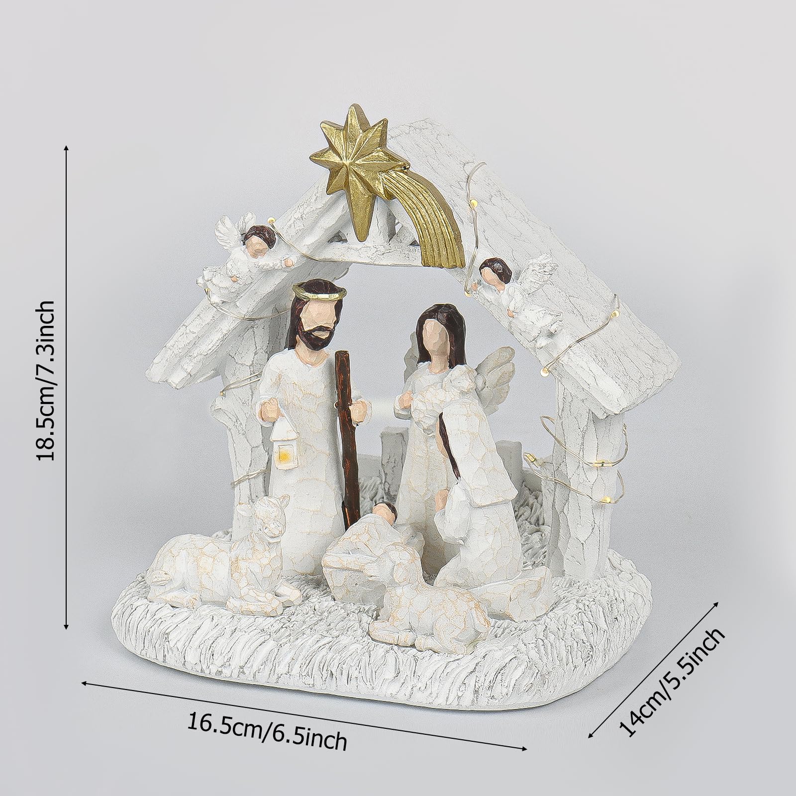 WANCHIY Nativity Sets Indoor- Nativity Set with LED String Lights, Nativity Scene Indoor with Manger, Nativity Sets & Figures Nativity Story- Decorations Indoor