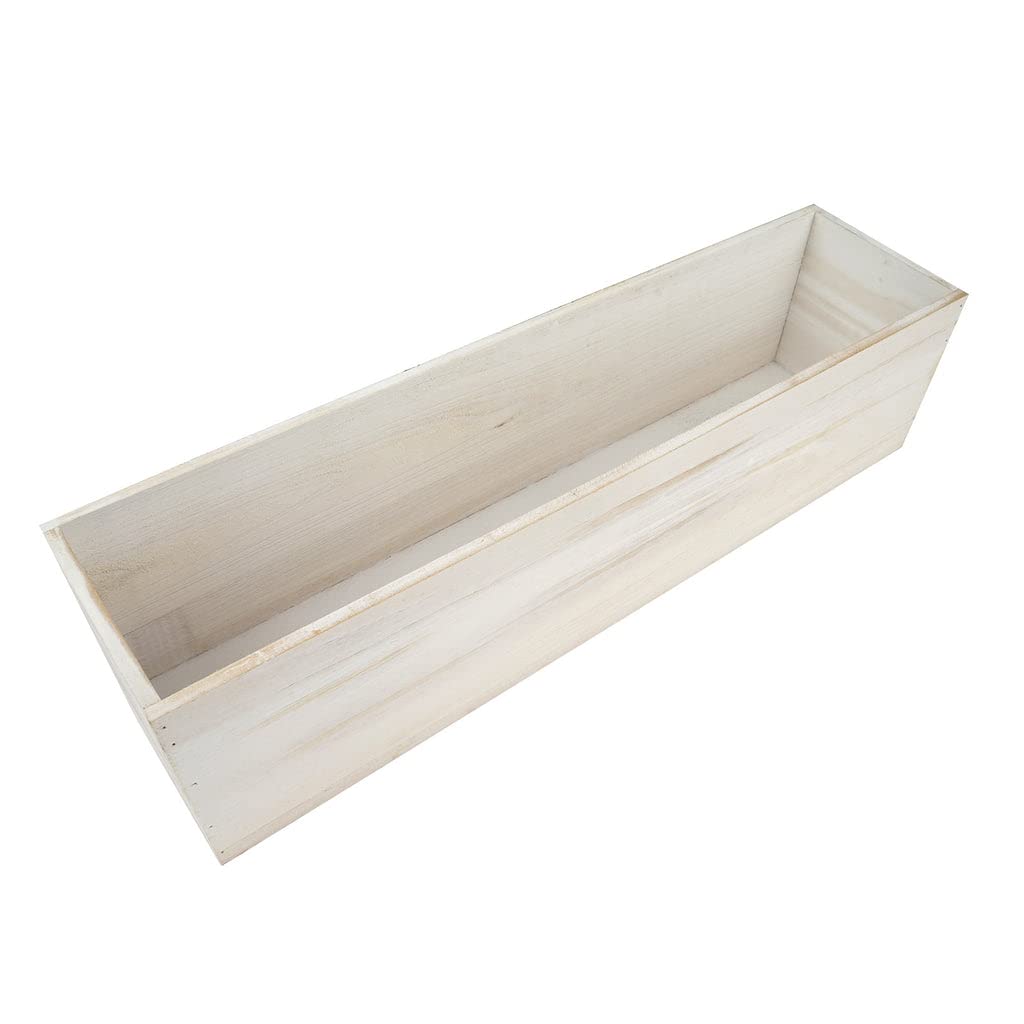 Tableclothsfactory 24x6'' Whitewash Wood Planter Boxes with Plastic Liner DIY Rustic Boxes Rectangle Wood Box for Wedding Party Decoration
