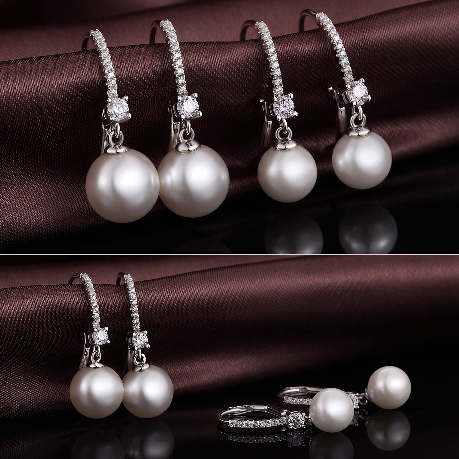 ZowBinBin 925 Sterling Silver 10mm Pearl Earrings, Beautiful Black Pearl Earrings, White Pearl Dangle Earrings Hypoallergenic Drop Pearl Earrings C: Pearl Dangle Earrings 8mm