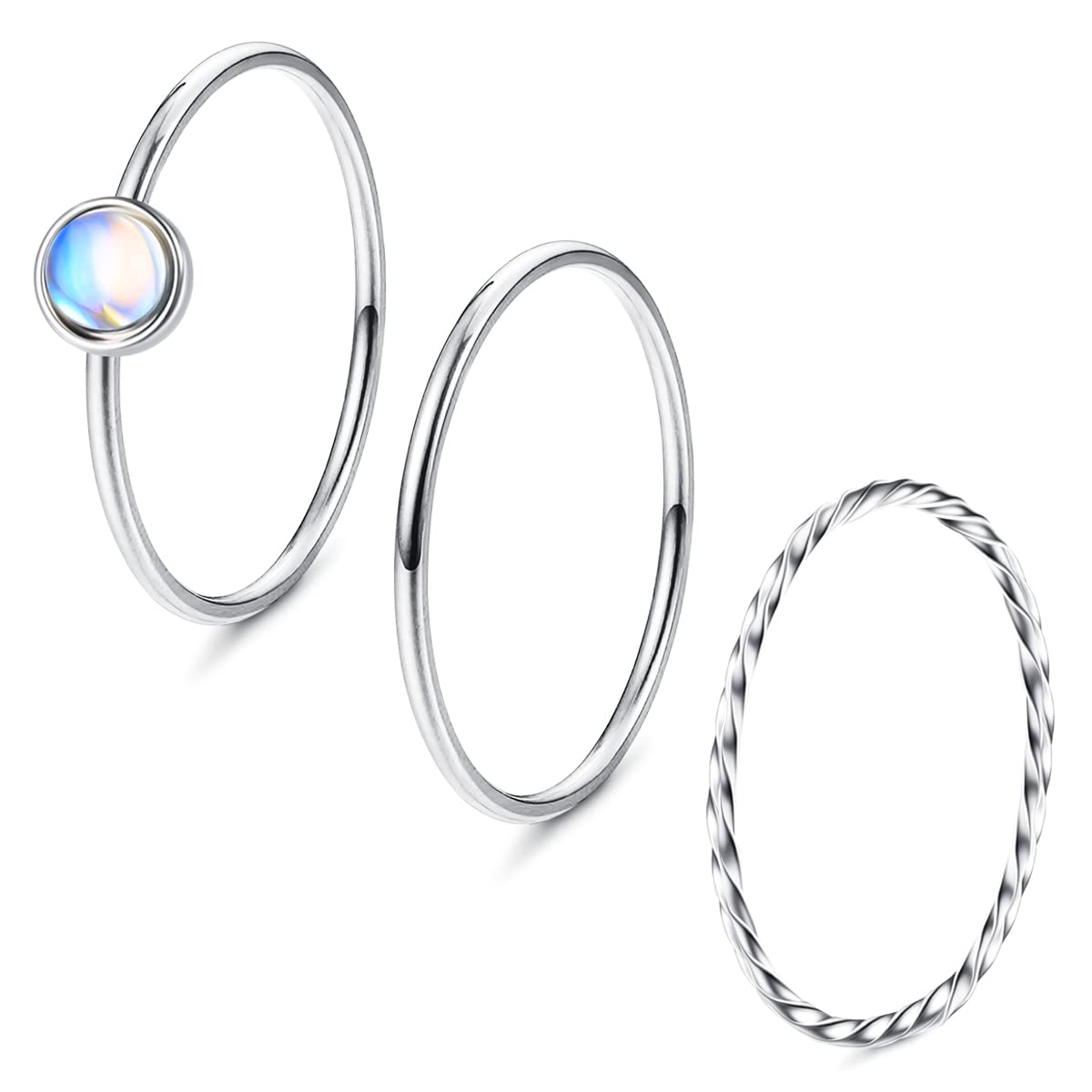 VALDEAS Silver Stackable Rings for Women 3Pcs 925 Sterling Silver Rings Thin Simple Knuckle Rings Minimalist Pinky Middle Pointer Finger Rings Comfort Fit 9