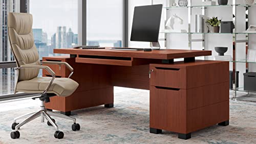 Zuri Furniture 79" Modern Ford Executive Desk with Filing Cabinets - Light Wood
