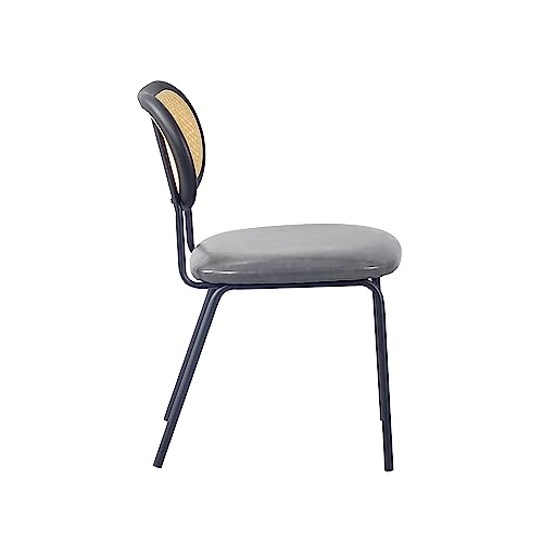 YISH W29990653 Modern Rattan Upholstered Cane Backrest Set of 2, PU Leather Armless Chairs with High-Density Sponge for Dining Living Room Bedroom, Gray