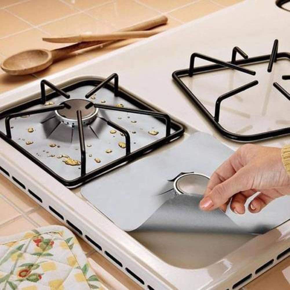 SHAFIRE Non-Stick Gas Range Protectors Reusable Aluminum Foil Gas Stove Burner Cover Protector Liner Clean Mat Pad 4PCS (Black)
