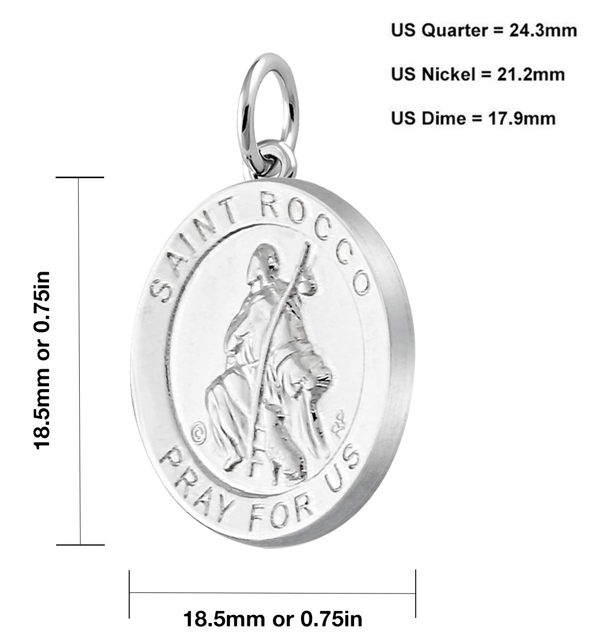 US Jewels Ladies 925 Sterling Silver Saint Rocco Medal Pendant, 18.5mm
