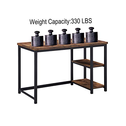 SHOCOKO Industrial Computer Desk with Shelves, 47 Inch Rustic Sturdy Home Office Writing Desk, Vintage Brown