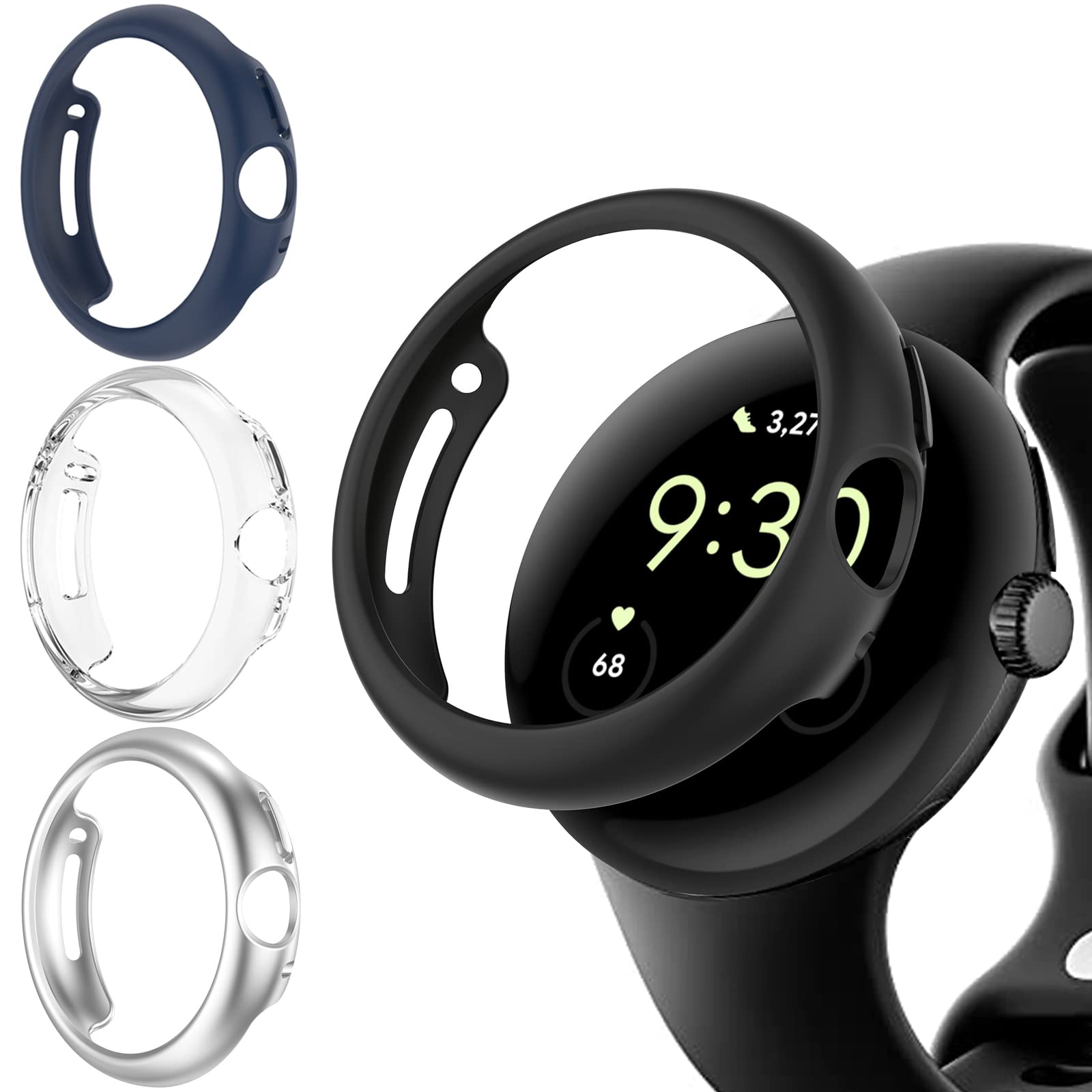 Tiorecime 4 Pack Case for Pixel Watch 2/Pixel Watch, Premium Shockproof Hard PC Protective Cover, All-Around Edge Bumper Compatible with Pixel Watch 2