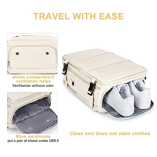 UPPACK Travel Backpack For Women Men Carry On Backpack Flight Approved Gym Bag With Shoe Compartment Hiking Waterproof Laptop Backpack College Essentials Off White