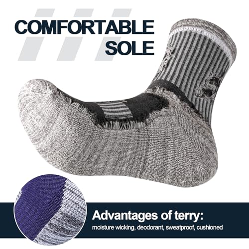 YUEDGE Men's Hiking Socks Moisture Wicking Casual Black Men Socks Cotton Cushioned Mid Calf Work Athletic Socks for Men Size 6-9, 5 Pairs
