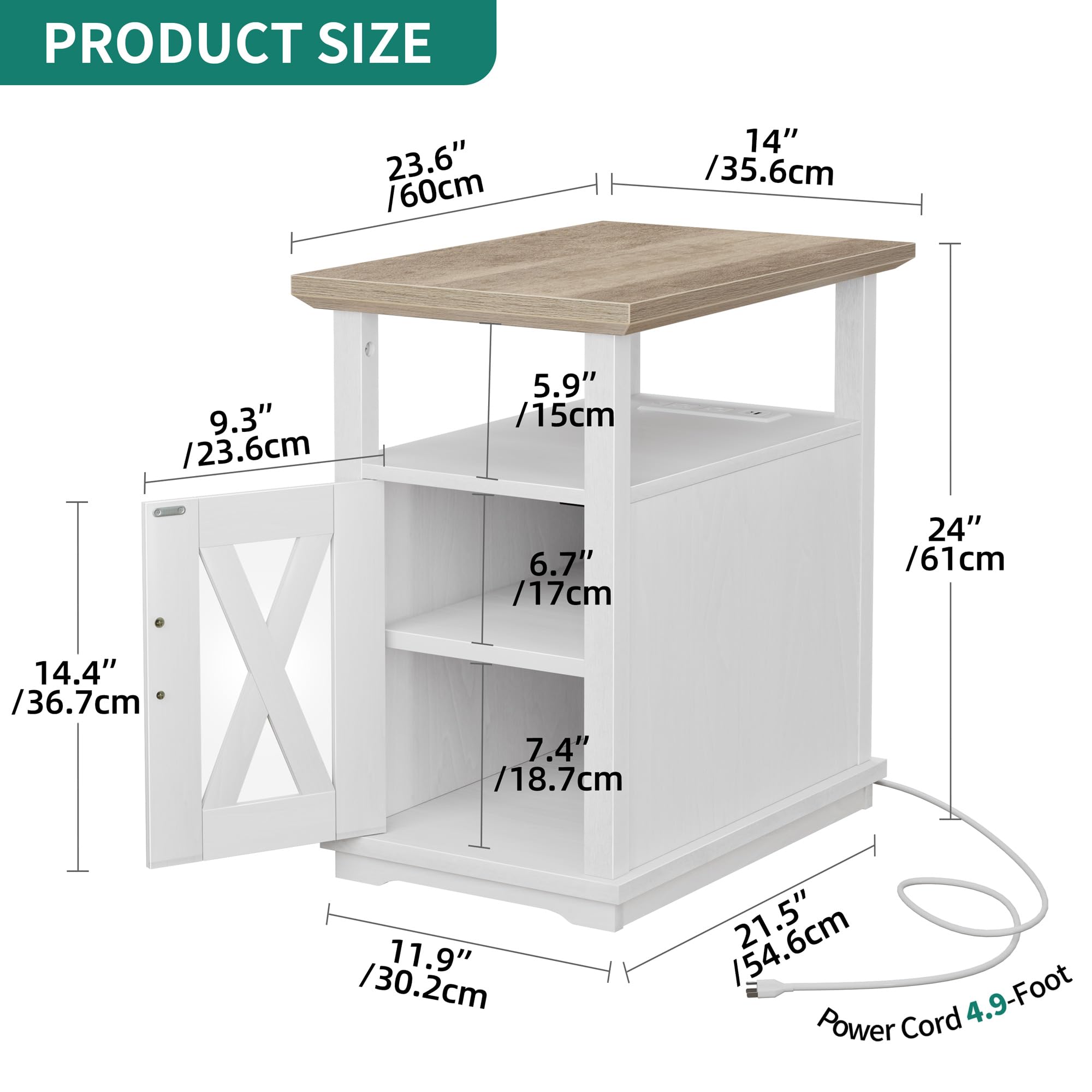 YITAHOME End Table with Charging Station, Narrow Side Table with Storage Adjustable Shelf, Farmhouse Nightstand with Door, End Tables Living Room Set of 2, Grey Wash