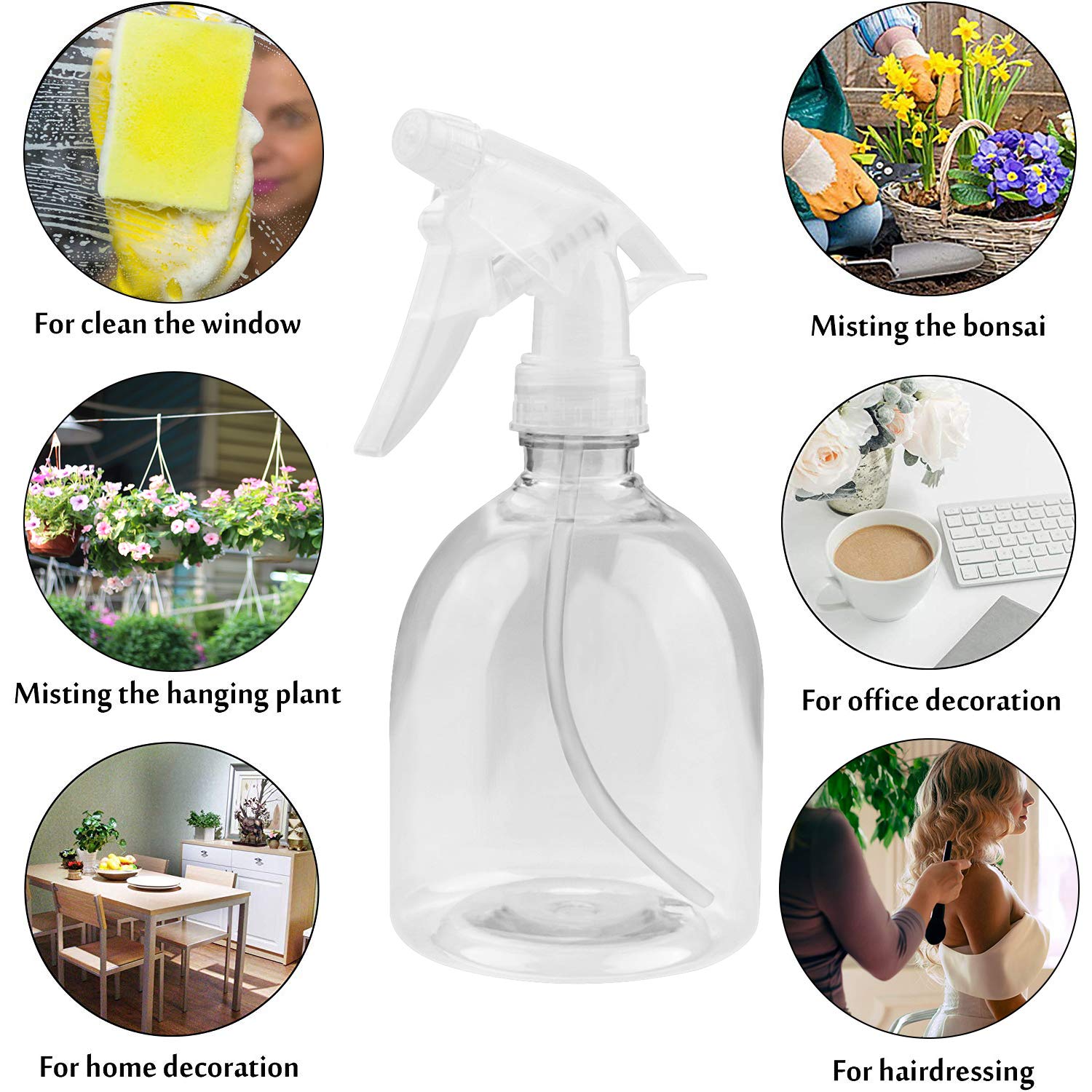 Woaiwo-q Plastic Spray Bottle,16oz/500ml Empty Clear Spray Bottles for Cleaning Solutions,Hair,Oils,Adjustable Head Sprayer Water Squirt Bottle(6 PACK)