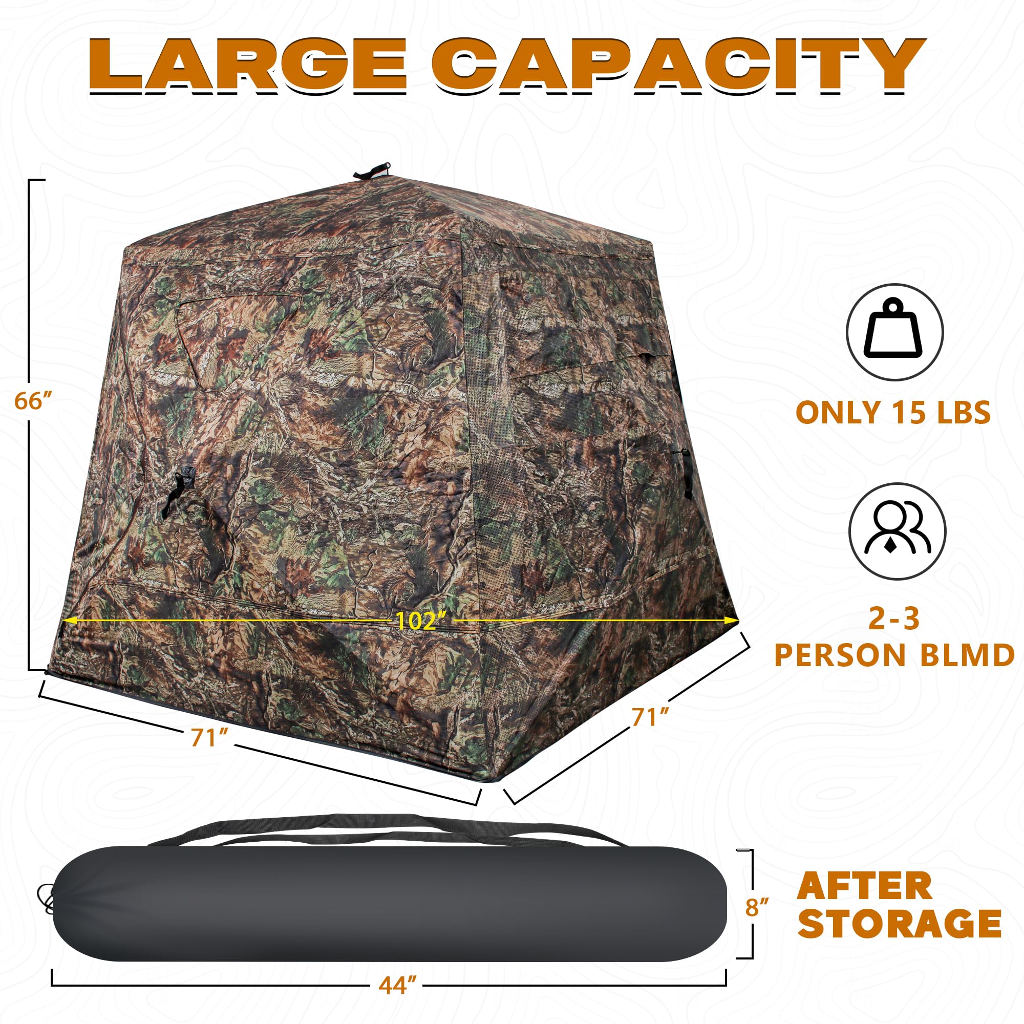 T-Shape Hunting Blind 2-3 Person with Tri-Leg Hunting Stool, 270 Degree See Through Pop up Ground Blinds for Deer Turkey Duck Hunting, Bow Hunting Adjust Windows with Silent Zipper