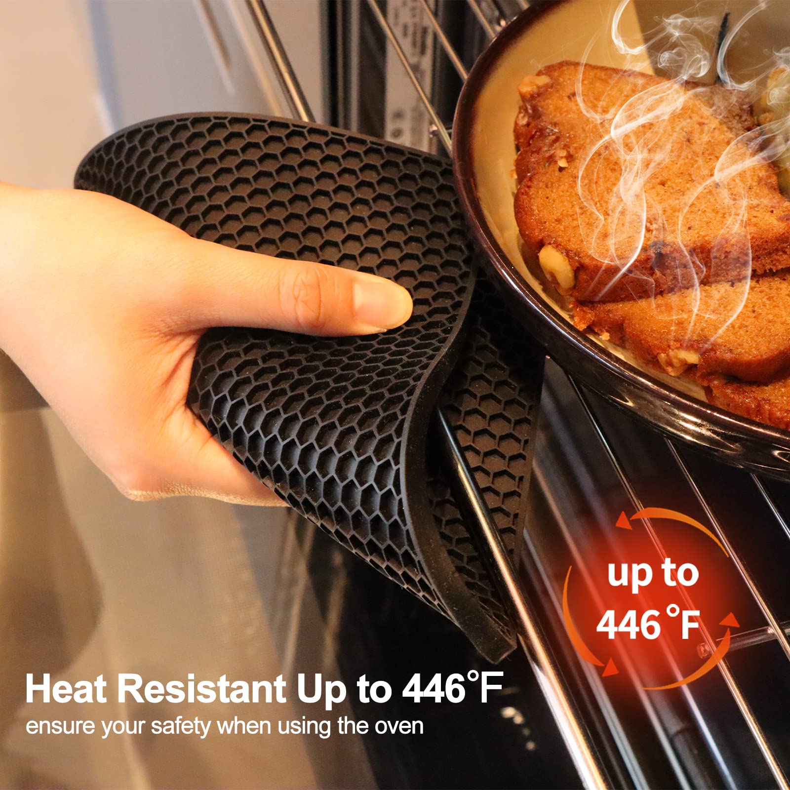 Silicone Trivets for Hot Dishes - 4 Heat Resistant Mats for Countertops, Multipurpose Non-Slip Hot Pads for Kitchen Potholders, Jar Opener, Spoon Holde, Food Grade Silicone(Black)