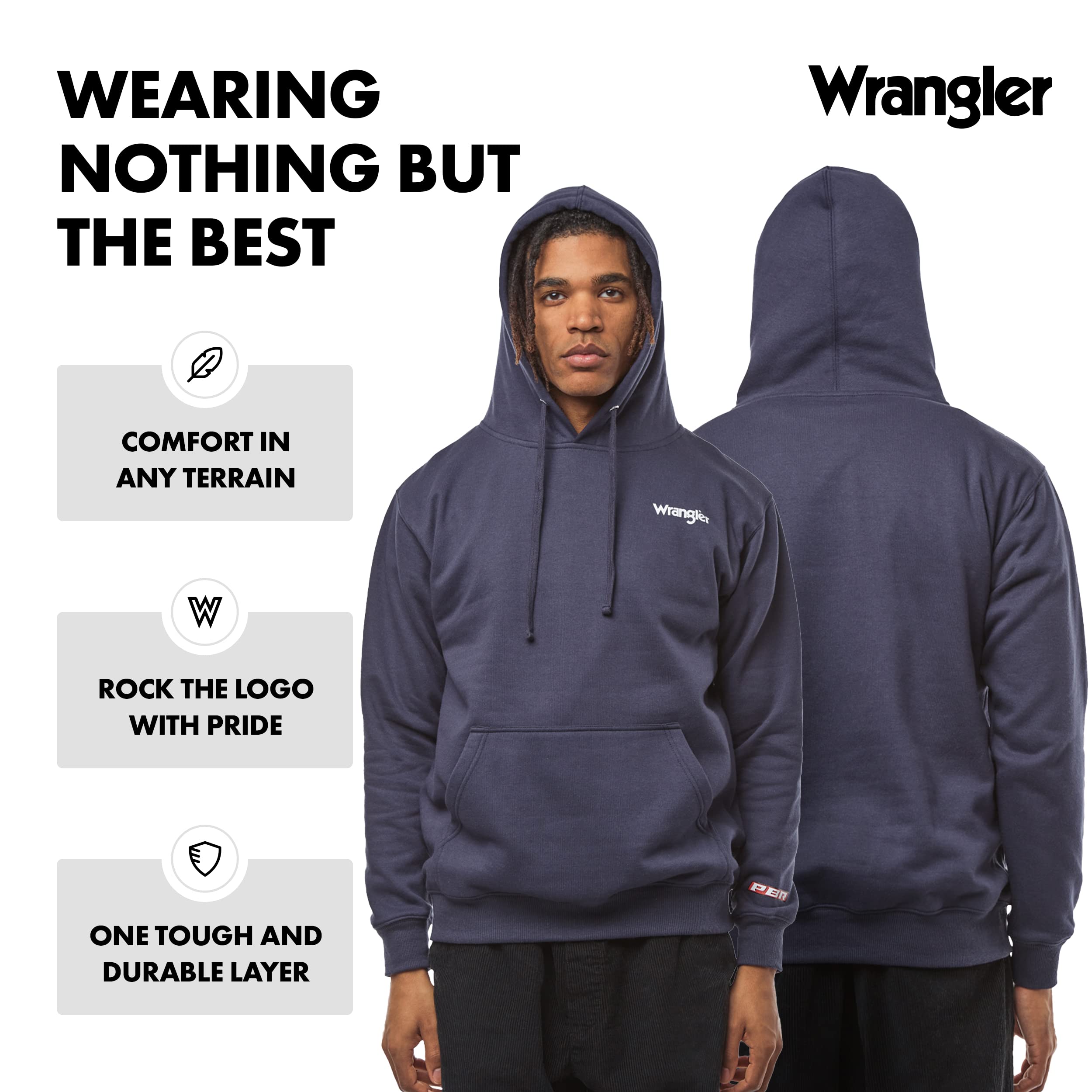Wrangler Hoodies for Men – Fleece Mens Hoodies Pullover, (Sizes M-6X) Men Hoodie Black