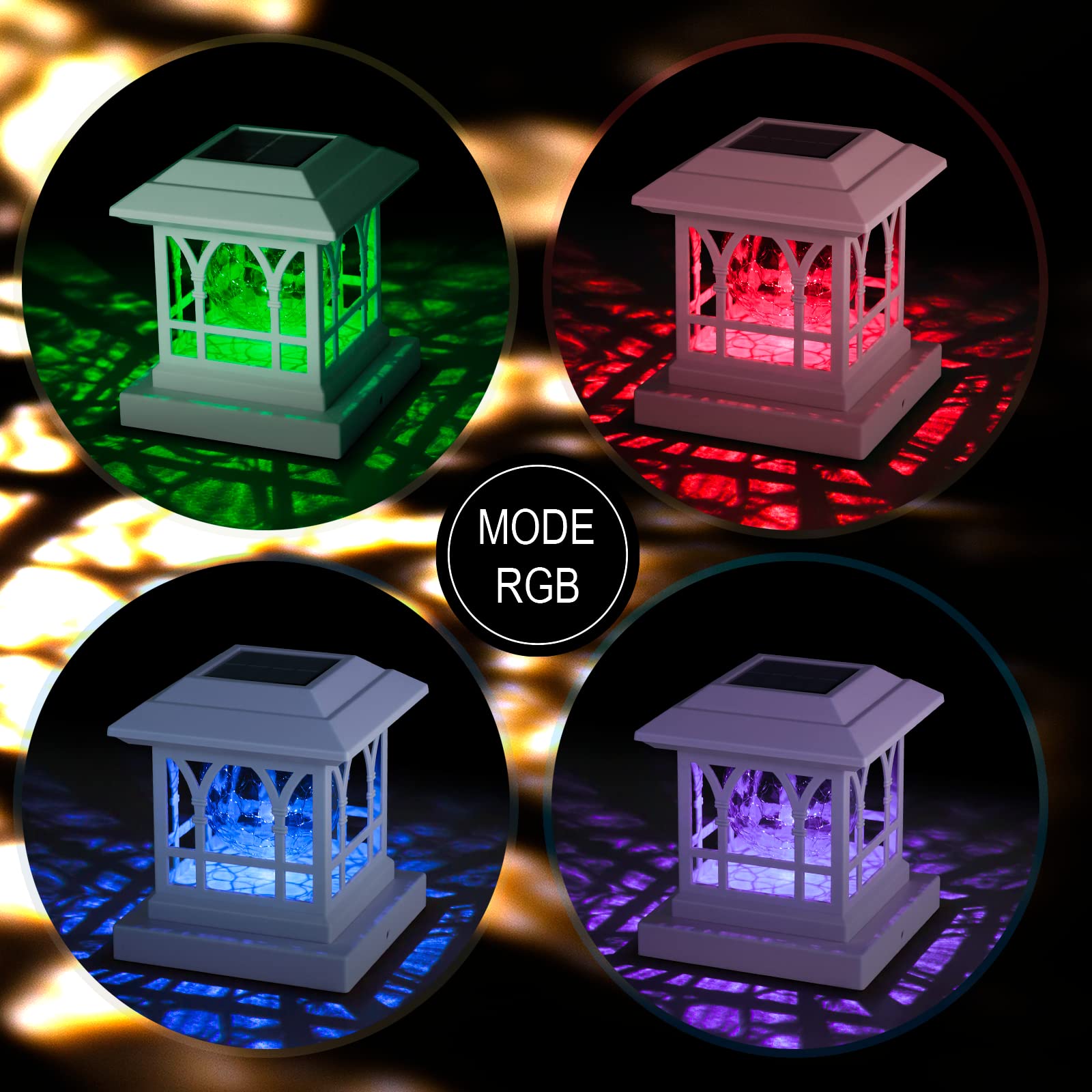 White Solar Post Lights Outdoor Fence Post Lights Fit 3.5x3.5 4x4 4.5x4.5 5x5 Deck Post Lights Solar Powered, RGB & Warm White, 20 LM 1000mAh Battery IP65 Waterproof, ABS Shell Glass Lens (12 Pack)