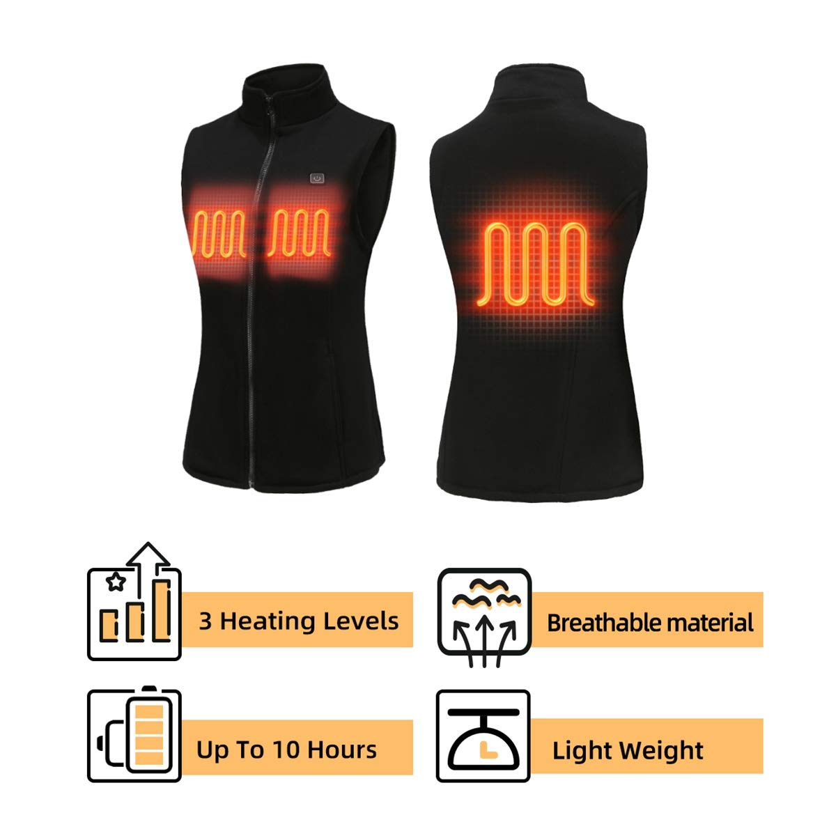 Women Heated Vest Fleece Youth Petite 7.4V Electric Warm Vest With Battery Pack Black 0-2