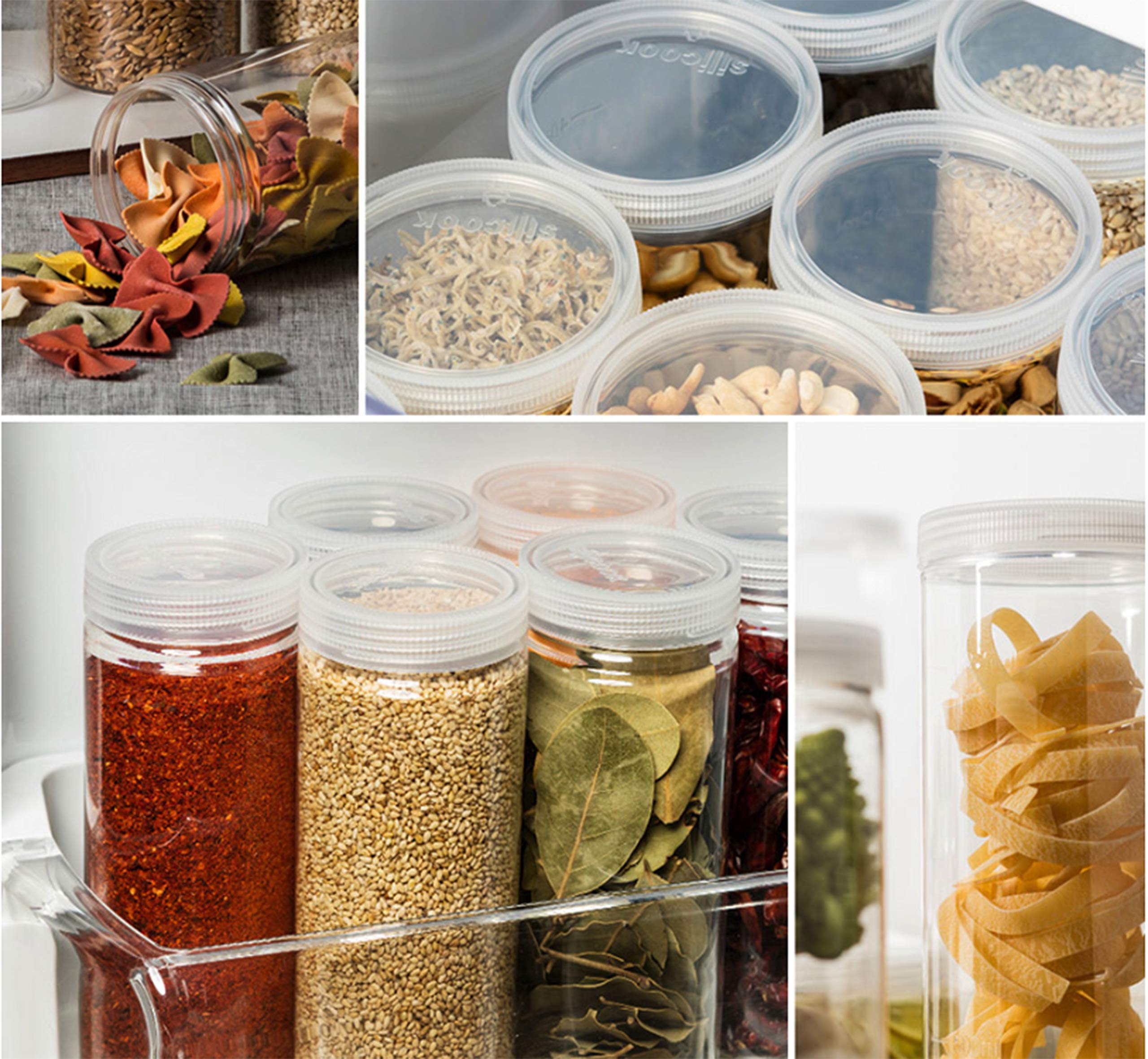Silicook Clear Plastic Jar, 40oz, Square Shaped, Transparent, Food Storage Container, Kitchen & Household Organization for Dry goods, Spices, Vegetables, Ingredients etc