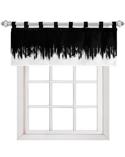 Tab Top Window Valance,Black White Gradient Abstract Art Kitchen Valances Light Filtering Privacy Curtain 1 Panel for Bedroom,Bathroom,Living Room Classic Minimalist Oil Painting Art 42x12in