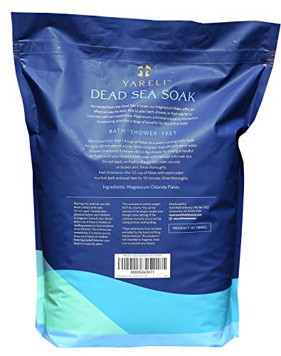 Yareli Dead Sea Bath & Foot Soak, Unscented Magnesium Bath Salt Flakes, Alternative to Epsom Salt, 15lbs with Over 800,000mg of Elemental Magnesium Per Bag