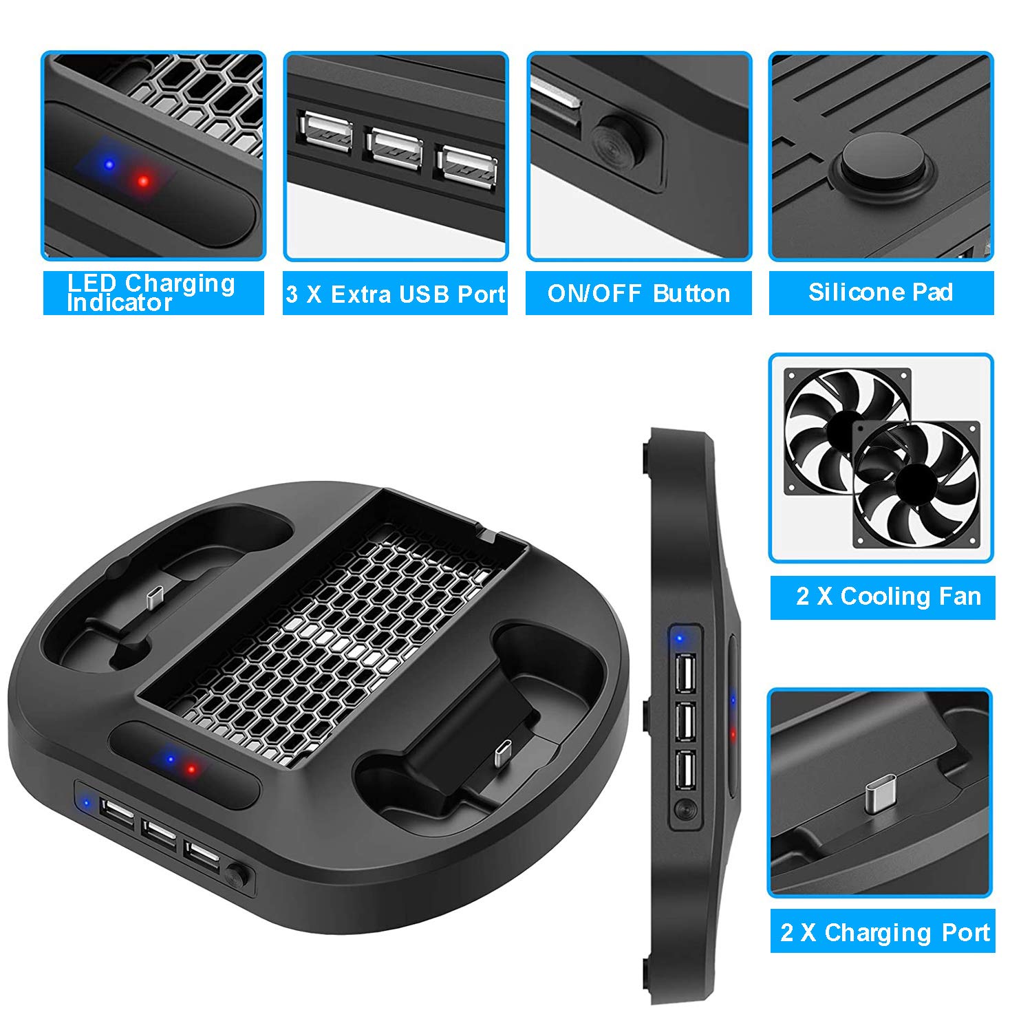 Vertical Cooling Fan Stand for Xbox Series S Console with Charging Stand, LETPLY Cooler Fan System Dual Controller Charger Station for Xbox Series S/X, Charging Station Dock for Xbox Controller