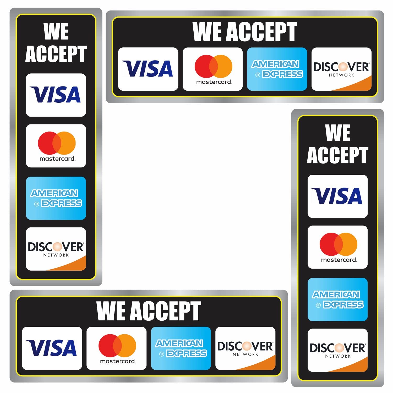 We Accept Credit Card Stickers - (Pack of 12) 9" x 3" Large Matte Finish Laminated Sign Vinyl Decals