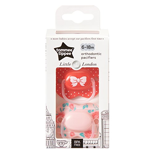 Tommee Tippee Little London Pacifiers, Symmetrical Design, BPA-Free Silicone Binkies, 6-18m, 2-Count (Styles May Vary)