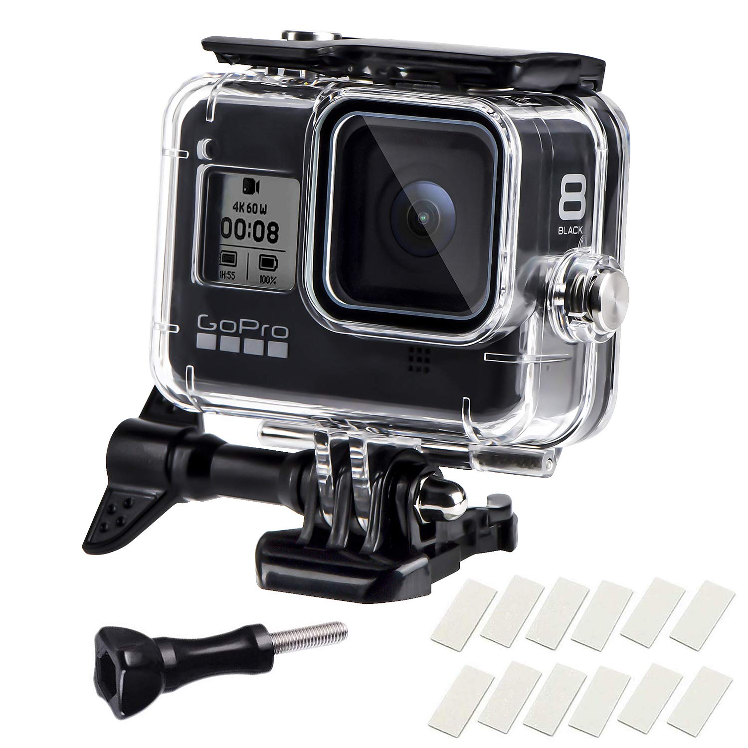 Waterproof Housing Case for Hero 8, 60M Diving Protective Housing Shell for Hero 8 Black Action Camera, Underwater Waterproof Protective Case with Quick Release Mount and Thumbscrew