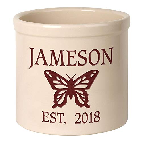 Whitehall 2548RD Personalized Butterfly 2 Gallon Stoneware Crock with Ceramic Material in Red Color 9.75 x 9.75 x 9