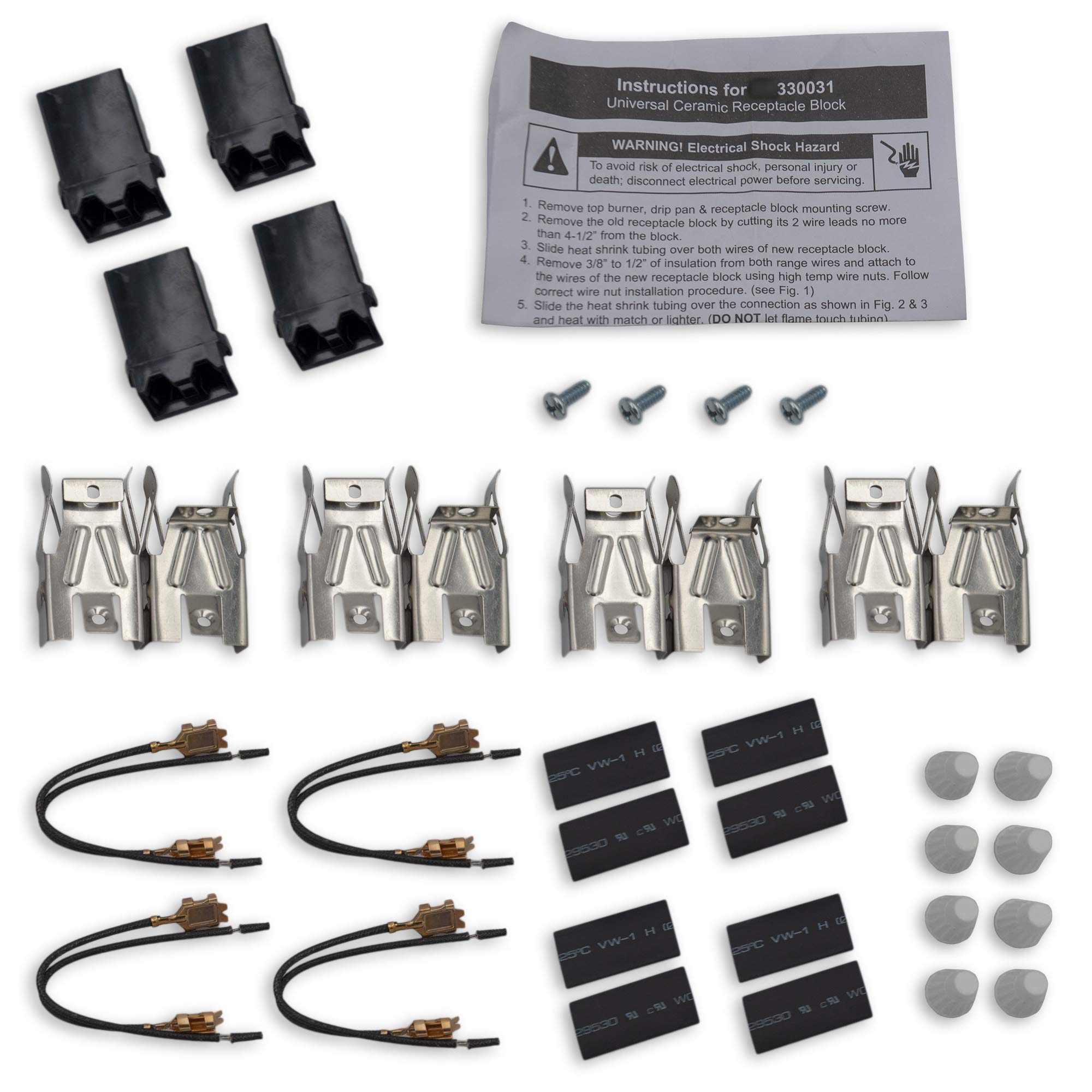 Supplying Demand 330031 5303935058 4 Pack Electric Range Top Burner Receptacle and Wire Replacement Kit