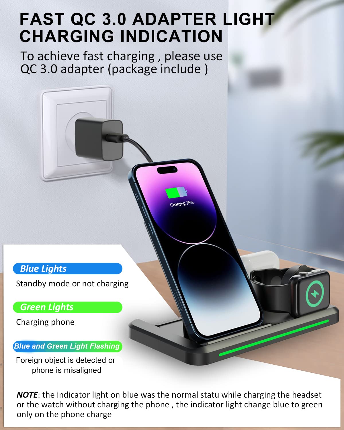 Wireless Charger for iPhone,Charging Station for Apple Multiple Devices,Foldable 3 in 1 Charger for iPhone 14/13/12/11/Pro/Max/XS/Max/XR/XS/X, Apple Watch 8/7/6/SE/5/4/3/2, Airpods